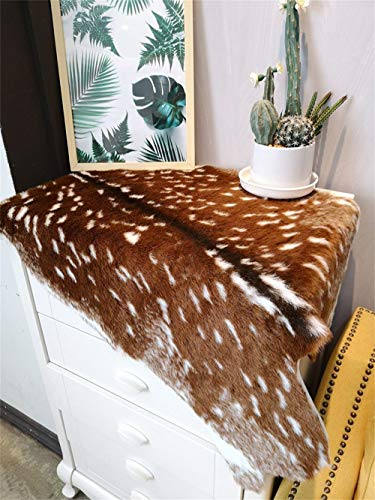 Faux Sika Deer Print Hide Rug Faux Fur Cowhide Area Rug Animals Mat Carpet for Home (3.4ftX2.9ft)