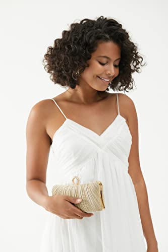 iWISH Womens Golden Glitter Clutch Purse Pleated Evening Bag for Bridal Wedding Party with Rhinestone Ring