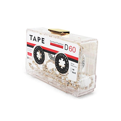 Kuang Women Retro Cassette Clutch Tape Shaped Recorder Shoulder Bag Elegant Banquet Evening Crossbody Handbag