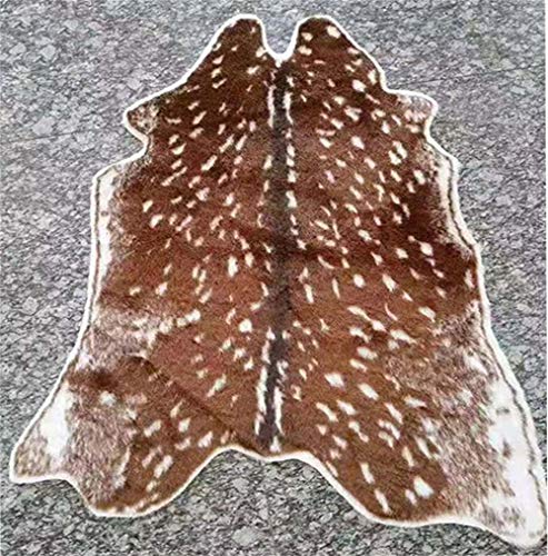 Faux Sika Deer Print Hide Rug Faux Fur Cowhide Area Rug Animals Mat Carpet for Home (3.4ftX2.9ft)