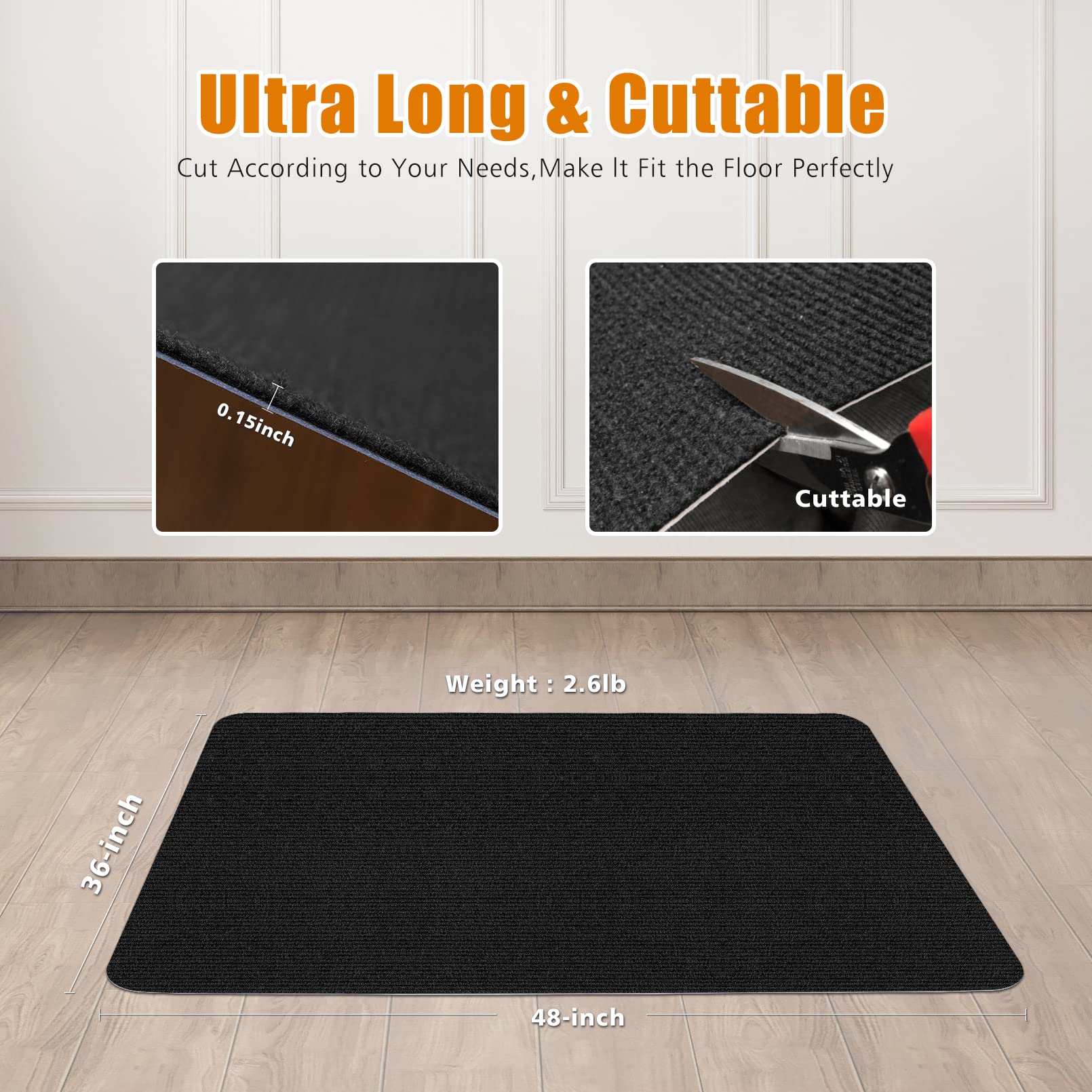 Office Chair Mat for Hardwood & Tile Floor, Computer Gaming Rolling Chair Mat, Under Desk Low-Pile Rug, Large Anti-Slip Floor Protector Rug, Easy to Clean,Black(48"*36")