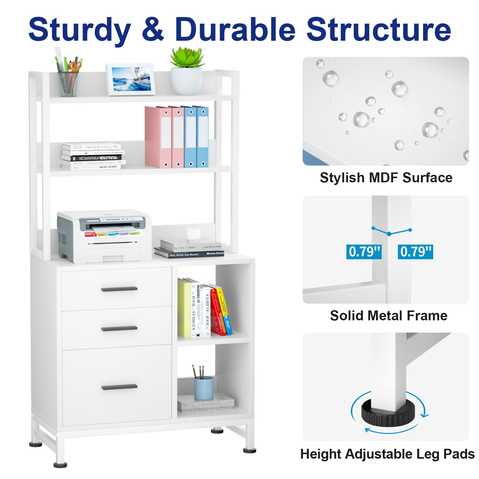 Pipleo 3-Drawer File Cabinet, Vertical Filing Cabinets for Home Office Organization, Stylish Office Shelves and Bookshelf with Drawers - A4 and Letter Size Compatible (White)
