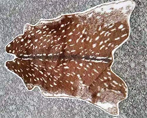 Faux Sika Deer Print Hide Rug Faux Fur Cowhide Area Rug Animals Mat Carpet for Home (3.4ftX2.9ft)