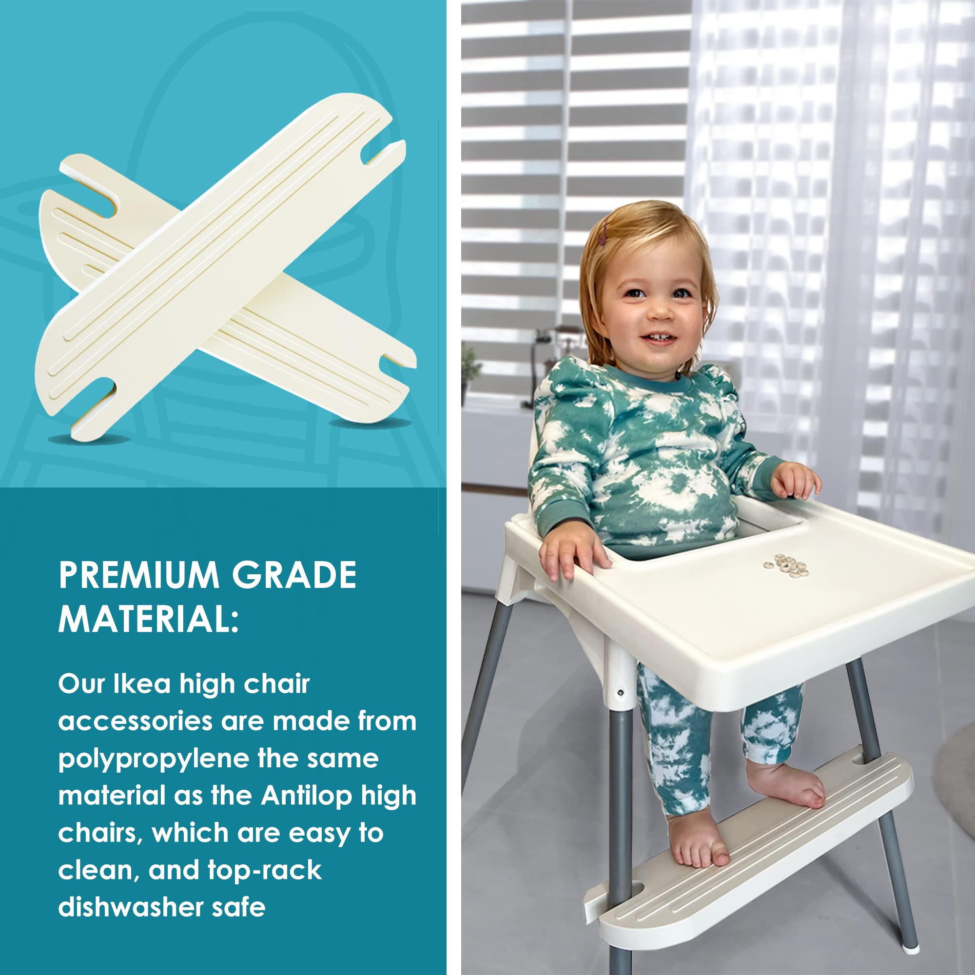 White IKEA High Chair Foot Rest, Compatible with Antilop Chairs | Adjustable, Reversible & Non-Slip Foot Rest for IKEA Chair - Made with Durable Polypropylene - (19.75 x 4.75 x 1โ inches)