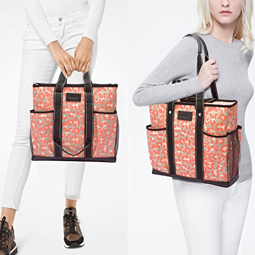 DEMOMENT Water Resistance Canvas Tote Shopping Bag,Utility Teacher Nurse Organizer Handbag Bag (Pink Leopard)
