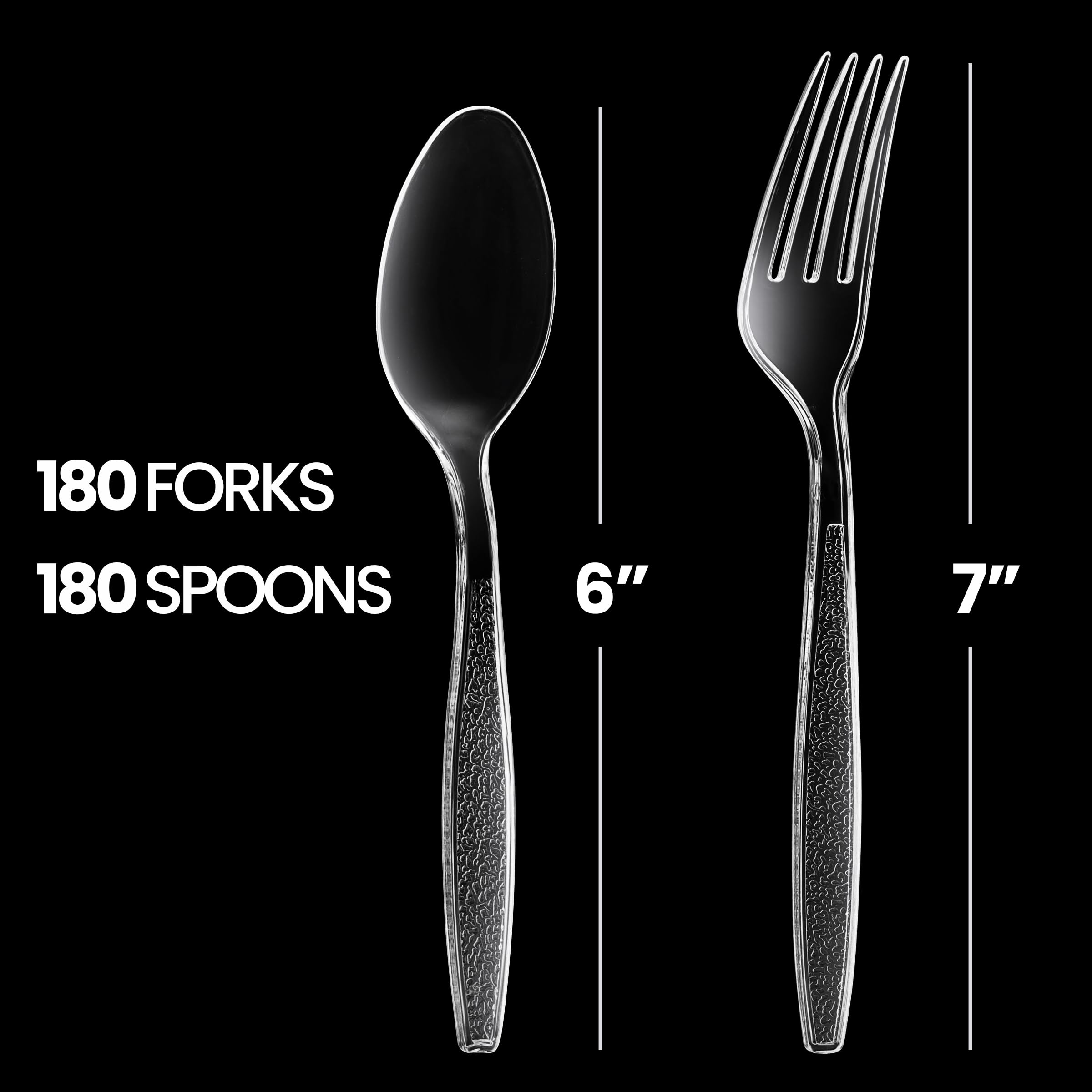 Clear Plastic Cutlery Set - (Bulk Pack 360 Pcs) Disposable Plastic Utensils Heavy Duty, 180 Plastic Forks and 180 Spoons, Silverware Sets for Party Supplies, Dinners, Take-Out, Catering, Food Services