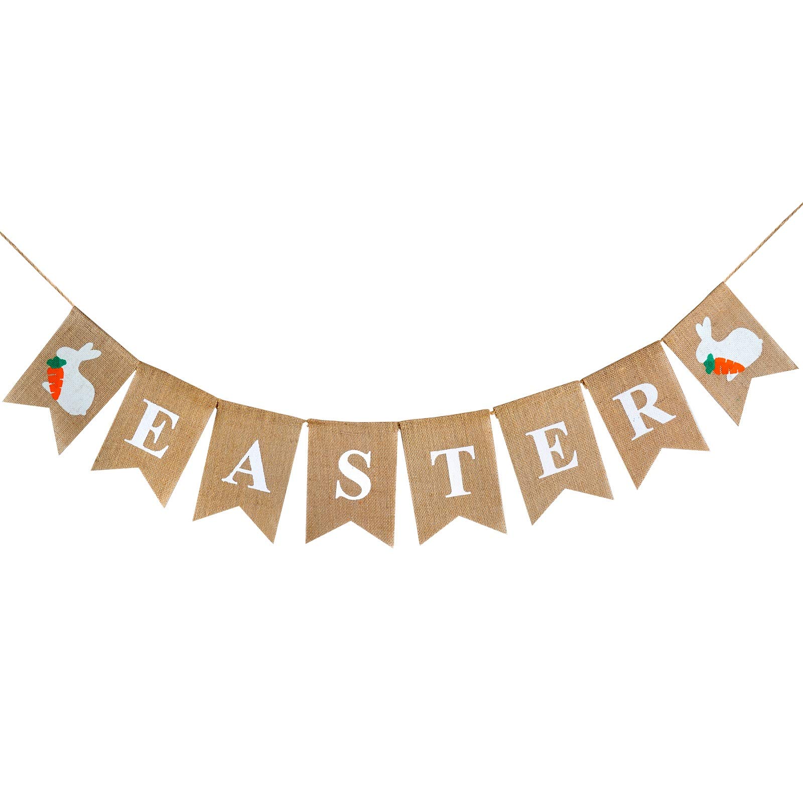 Easter Burlap Banner, Easter Décor Home, Banner Garland with Rustic Banner Happy Easter Hanging Banner Decor for Mantle Fireplace Wall Pre-Assembled - No DIY Required - 1 Pack