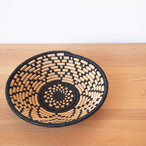 African Basket- Kitale/Rwanda Basket/Woven Bowl/Sisal & Sweetgrass Basket/Black, Tan