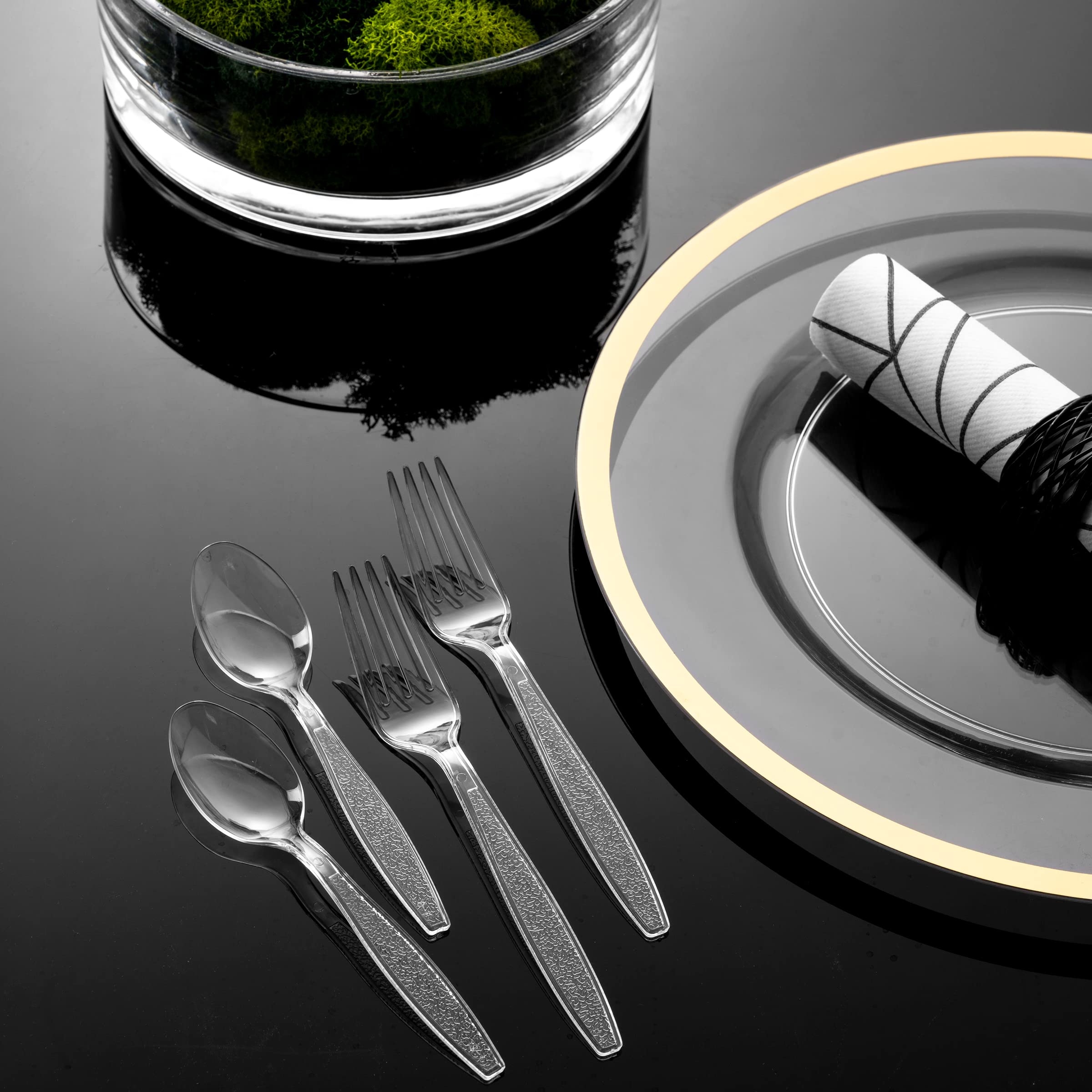 Clear Plastic Cutlery Set - (Bulk Pack 360 Pcs) Disposable Plastic Utensils Heavy Duty, 180 Plastic Forks and 180 Spoons, Silverware Sets for Party Supplies, Dinners, Take-Out, Catering, Food Services