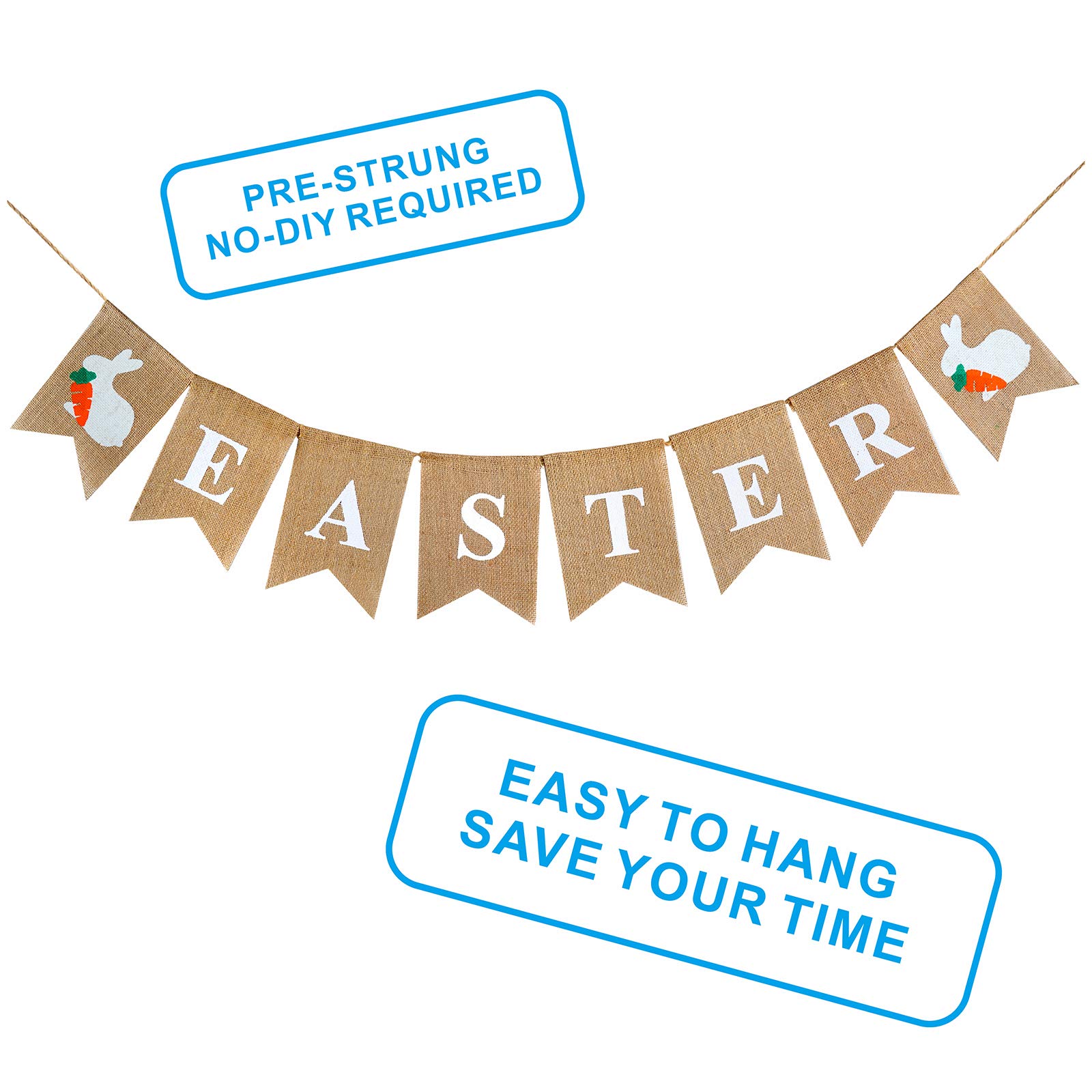 Easter Burlap Banner, Easter Décor Home, Banner Garland with Rustic Banner Happy Easter Hanging Banner Decor for Mantle Fireplace Wall Pre-Assembled - No DIY Required - 1 Pack