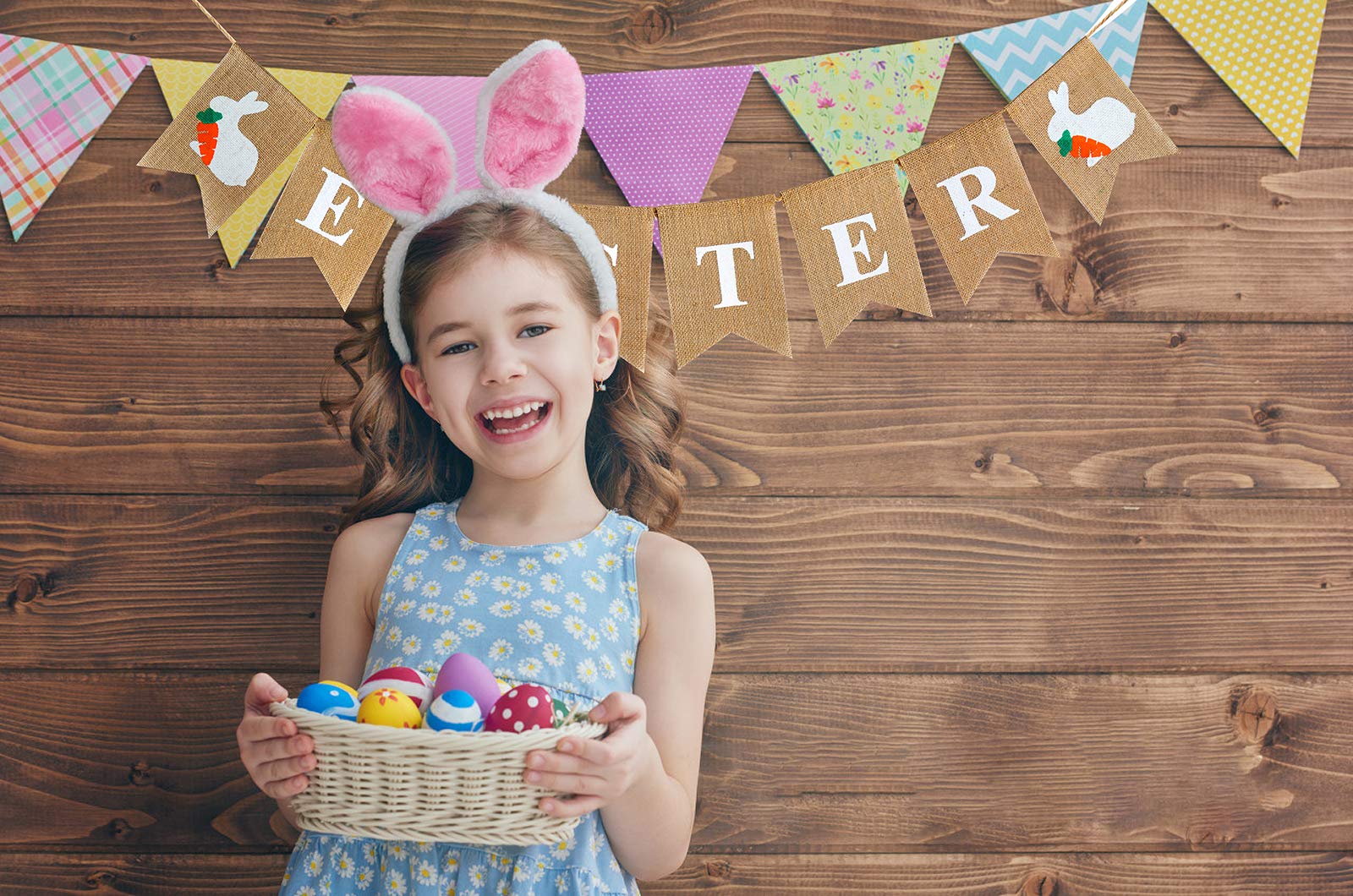 Easter Burlap Banner, Easter Décor Home, Banner Garland with Rustic Banner Happy Easter Hanging Banner Decor for Mantle Fireplace Wall Pre-Assembled - No DIY Required - 1 Pack