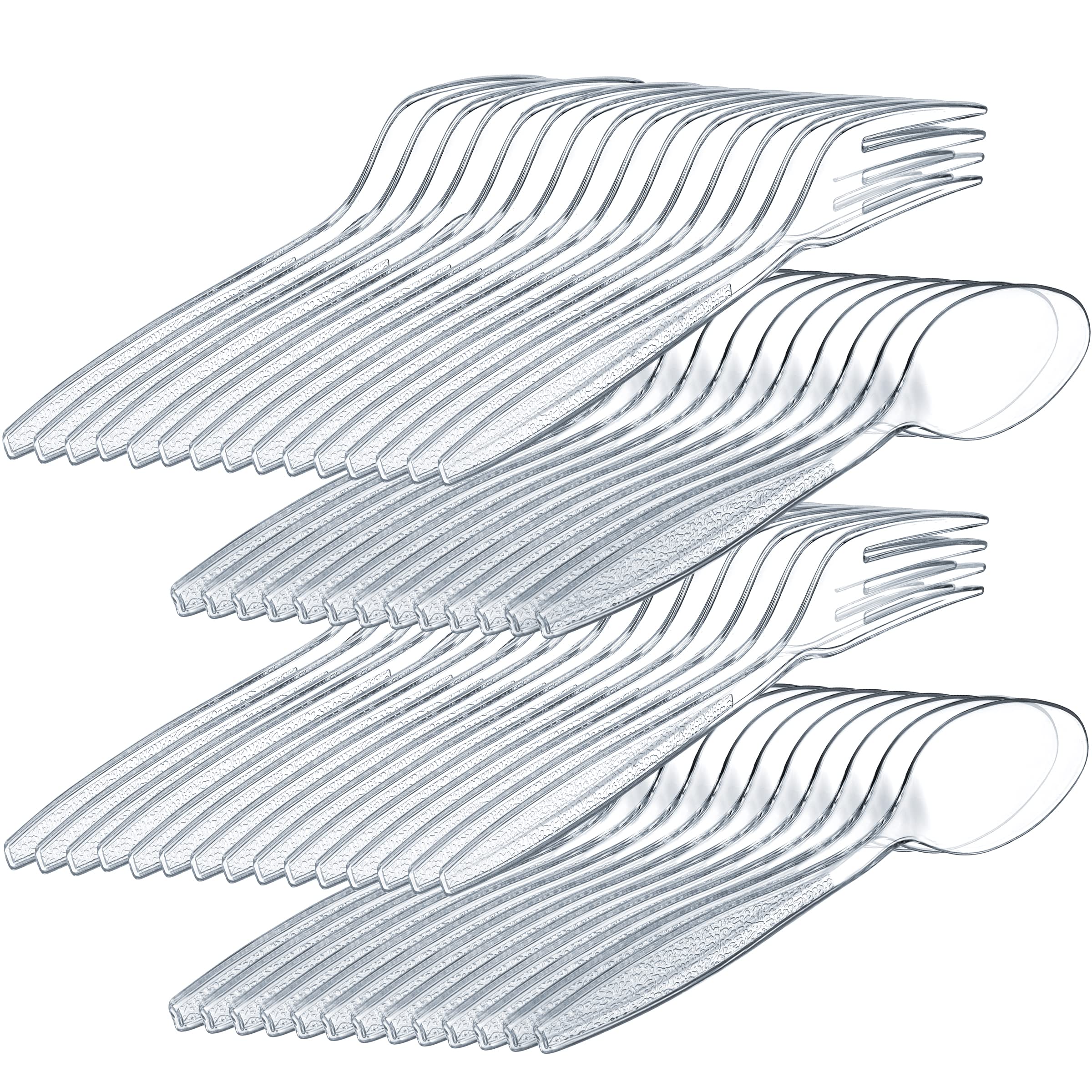 Clear Plastic Cutlery Set - (Bulk Pack 360 Pcs) Disposable Plastic Utensils Heavy Duty, 180 Plastic Forks and 180 Spoons, Silverware Sets for Party Supplies, Dinners, Take-Out, Catering, Food Services