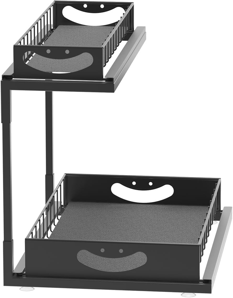 Warmodern 3 Pack Bathroom Organizer Under Sink,2 Tier Bathroom Cabinet Organizer, Bathroom Organizer Under Sink Baskets with 24 Hooks and 6 Hanging Cups, Multifunction Under Cabinet Storage