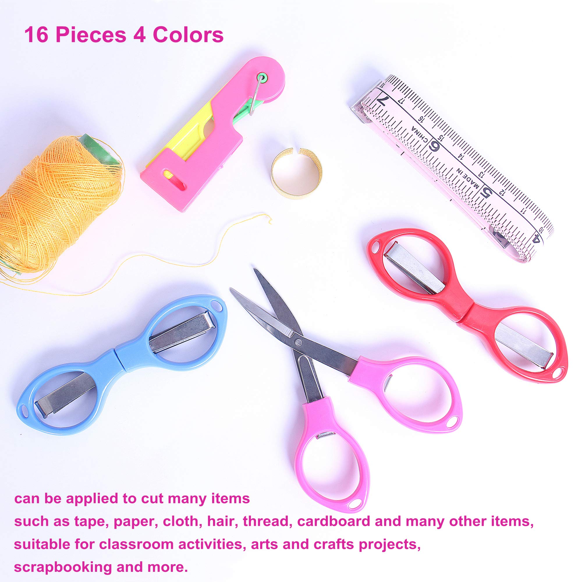 Folding Scissors,16 Pack Safe Portable Travel Scissors,Foldable Small Scissors Small Sewing Scissor,Stainless Steel Telescopic Cutter Used for Home Office