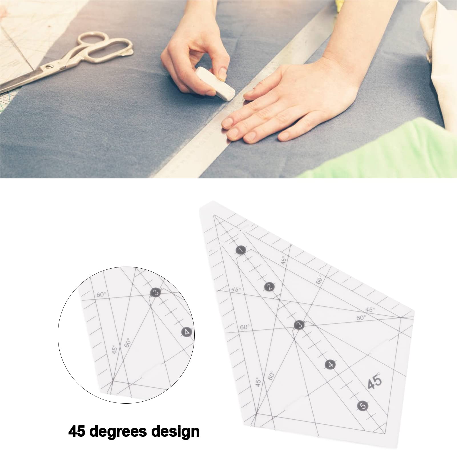 45 Degrees Quilting Ruler - Clear Sewing Ruler for Precise Measurements - Sturdy Plastic Quilting Ruler for Sewing Supplies - Transparent and Durable Sewing Ruler(16in)
