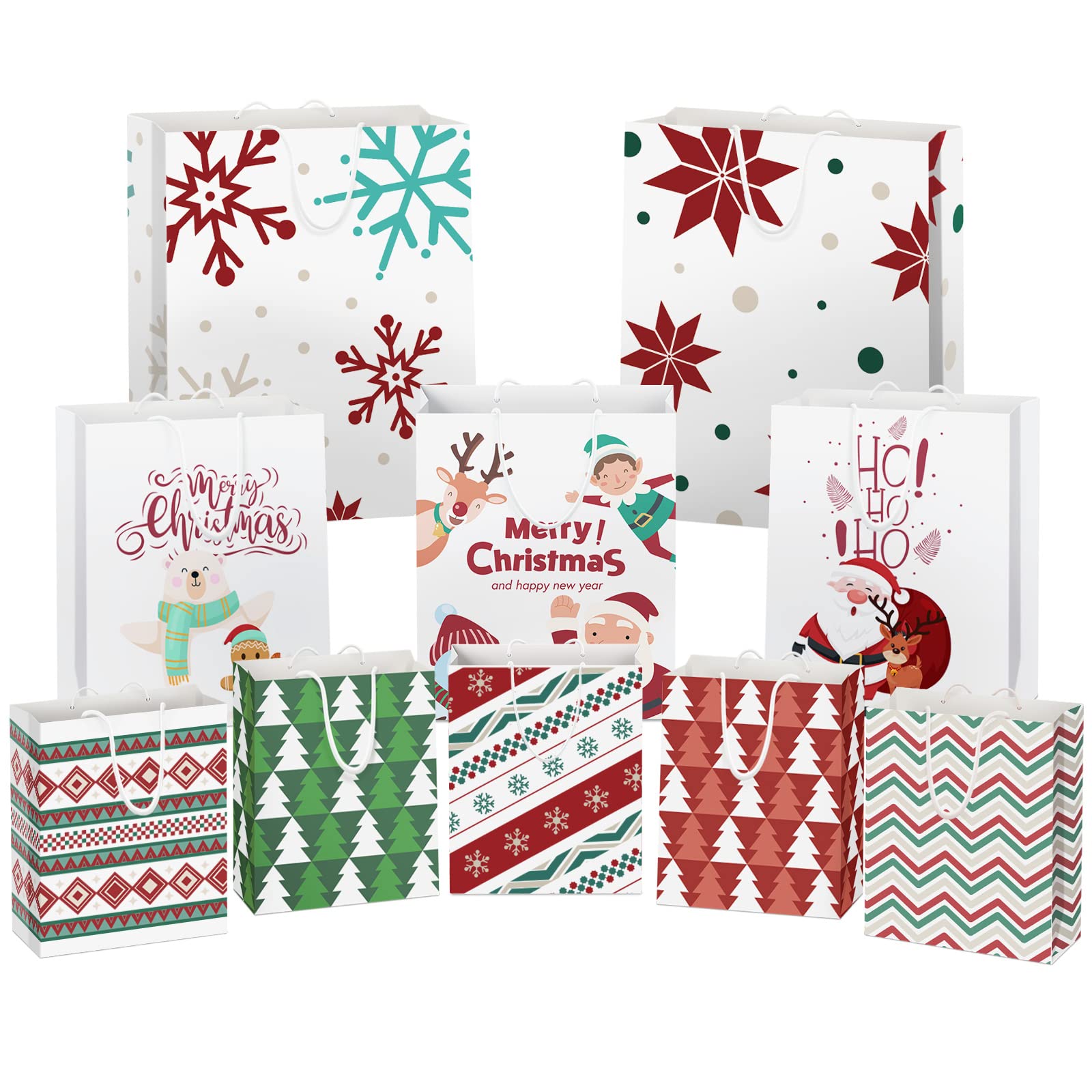 DeckTheHalls 10Pcs White Kraft Paper Bags with Handles Bulk, Gift Bags, Party Favor Gifts Wraps, Craft Shopping Retail Birthday Party Favors Wedding Sacks, Business