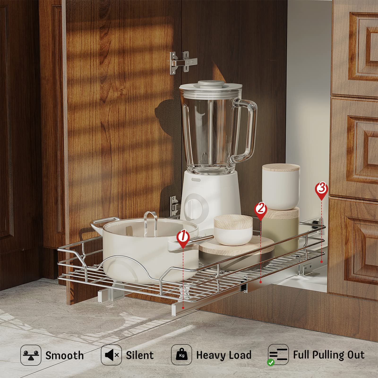 LOVMOR Pull Out Cabinet Organizer and Storage 11" W x 21" D, Slide Out Shelves for Kitchen Cabinets