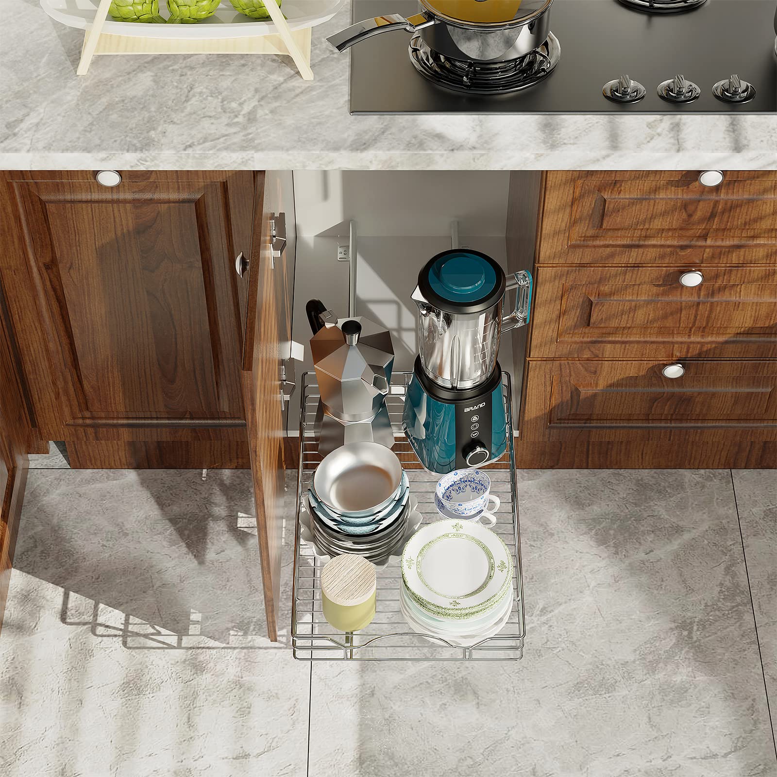 LOVMOR Pull Out Cabinet Organizer and Storage 11" W x 21" D, Slide Out Shelves for Kitchen Cabinets