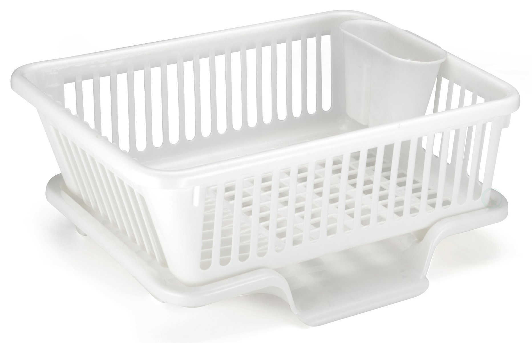 Basicwise Plastic Dish Rack with Drain Board and Utensil Cup