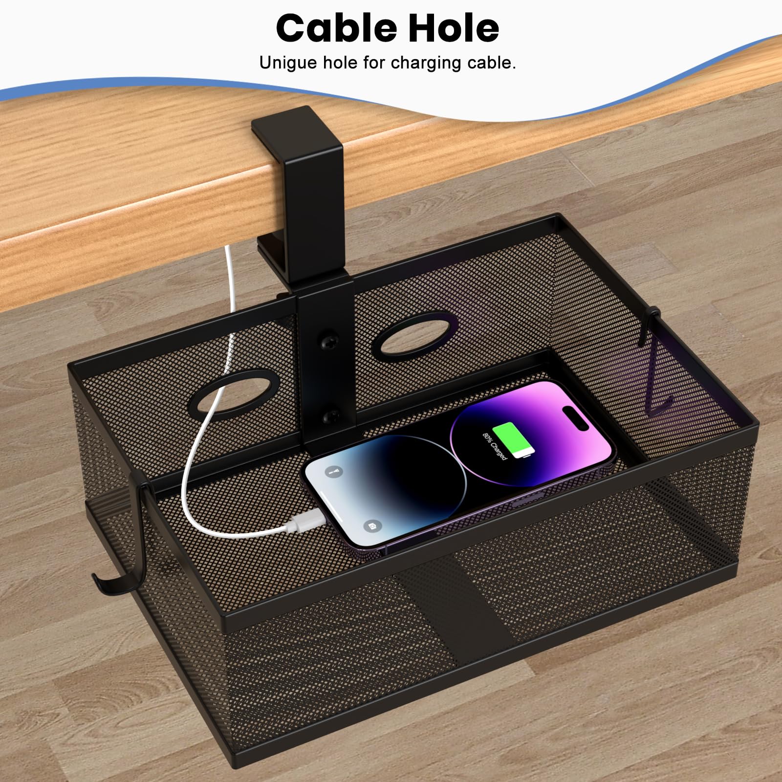 HAMOPY Under Desk Drawer Organizer, Clamp-on No Drill Under Desk Storage Drawers with 2 Cable Holes, 360° Rotatable Hidden Desk Must Haves for Home and Office Accessories