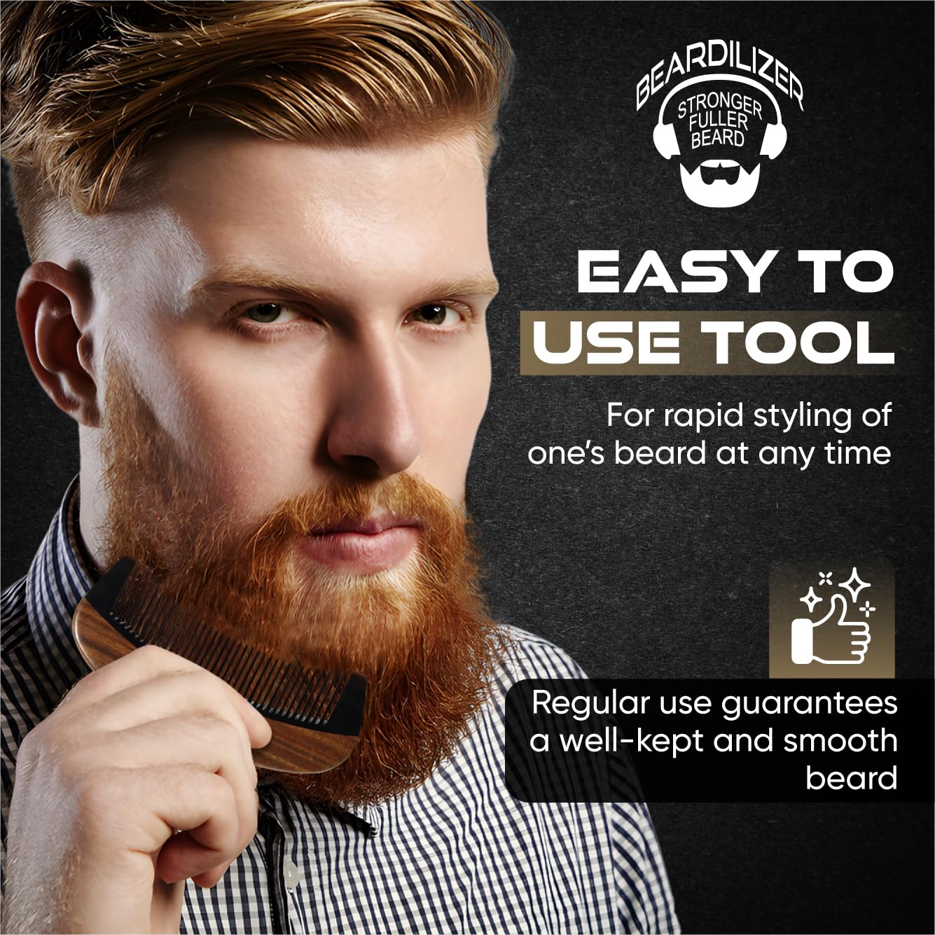 Beardilizer Beard Comb - 100% Natural Black Ox Buffalo Horn & Sandalwood Handle