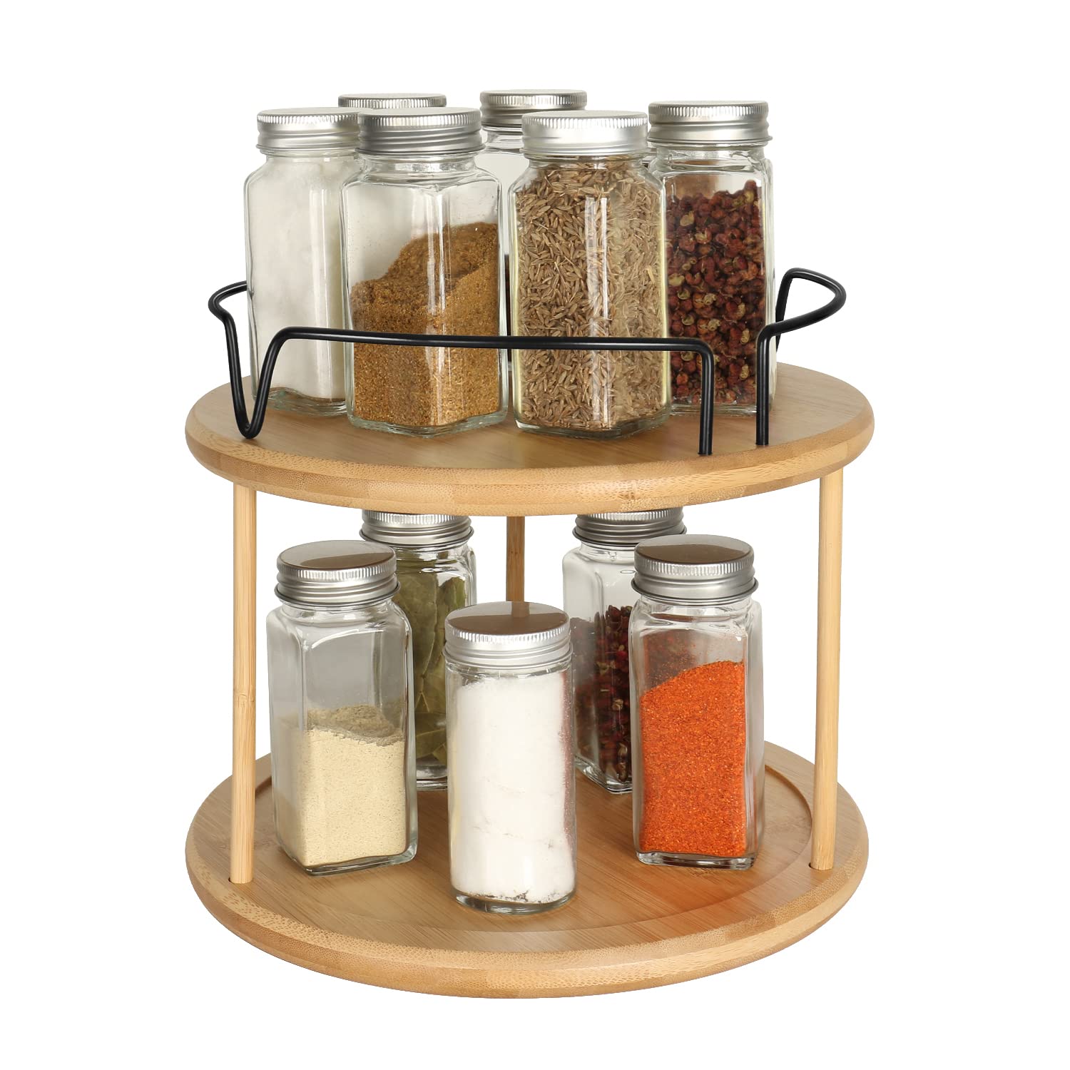 simesove Lazy Susan 2 Tier Turntable 10inch Bamboo Spinning Spice Rack Holder Kitchen Cabinet Countertop Organizer 360 Degree Turntable for Turning Table