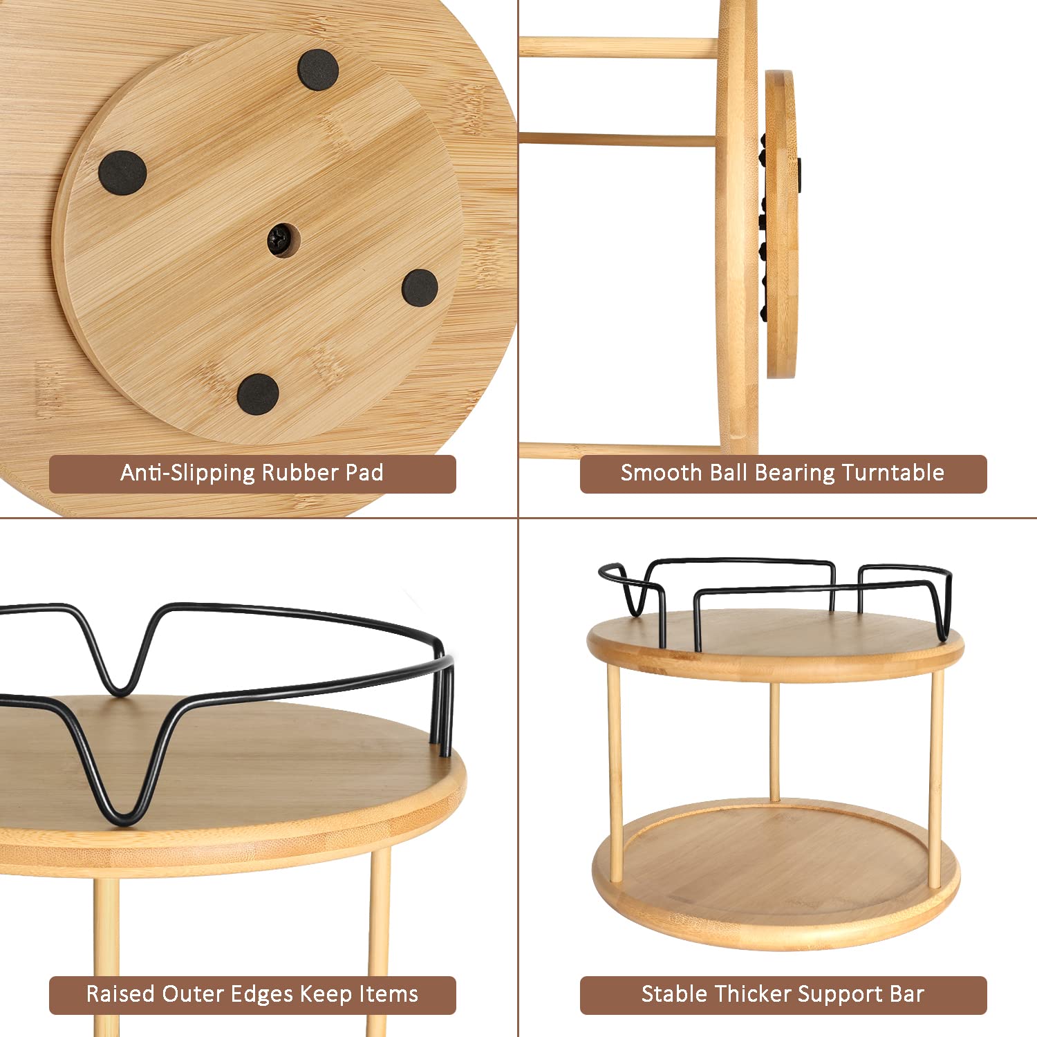 simesove Lazy Susan 2 Tier Turntable 10inch Bamboo Spinning Spice Rack Holder Kitchen Cabinet Countertop Organizer 360 Degree Turntable for Turning Table