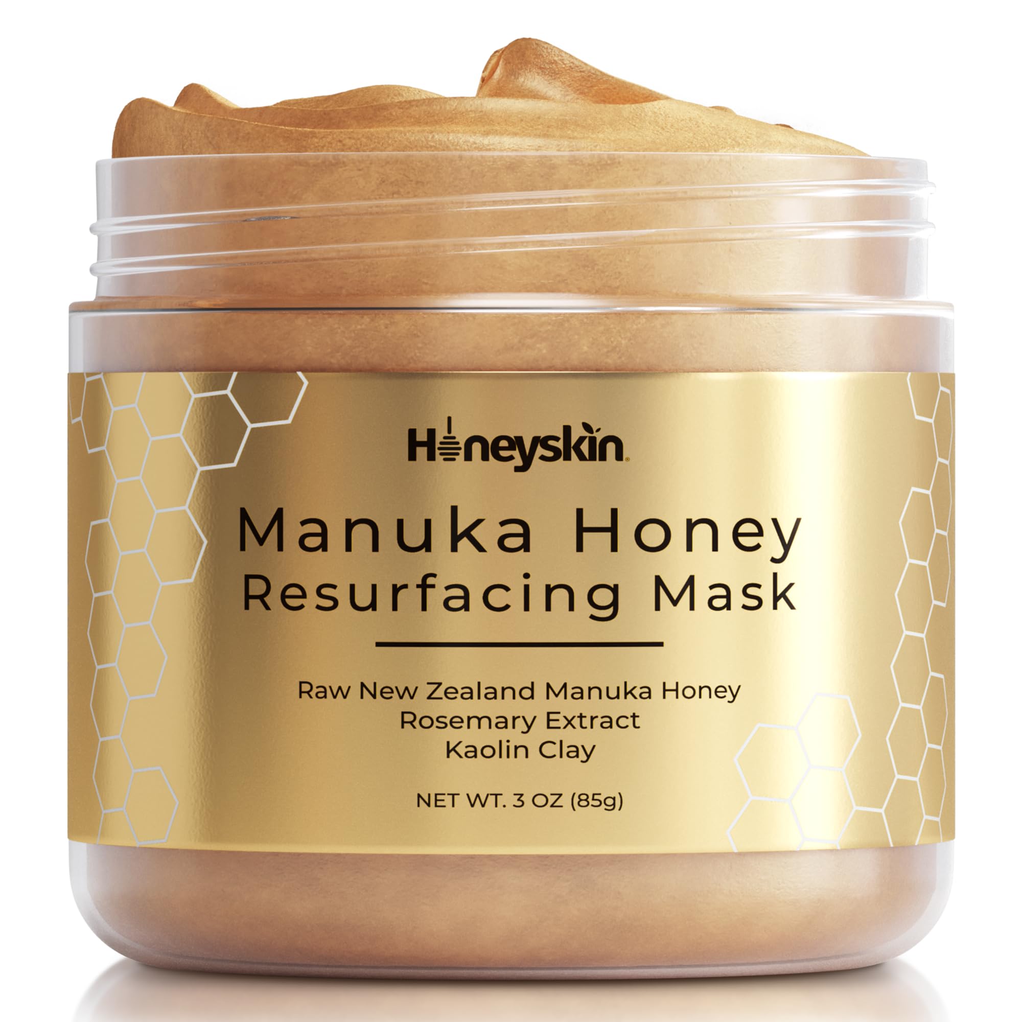 Honeyskin Bentonite Clay Face Mask with Manuka Honey - Gentle Face Exfoliator - Hydrating Facial Mask for Acne Prone and Dry Skin - Face Mask Skin Care w/ Pore Minimizer and Deep Cleanser (3oz)
