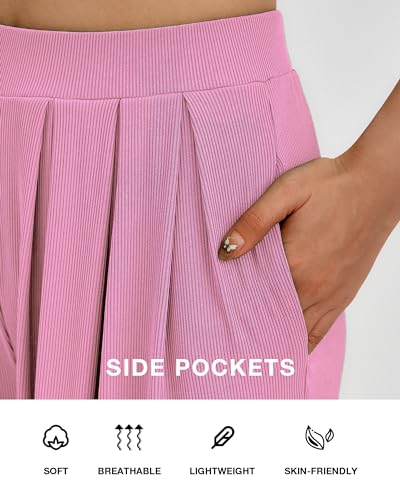 BTFBM Women 2 Piece Outfits 2024 Spring Summer Tracksuits Mock Neck Sleeveless Cutout Crop Top Wide Leg Pants Sweatsuits(Solid Pink, Large)