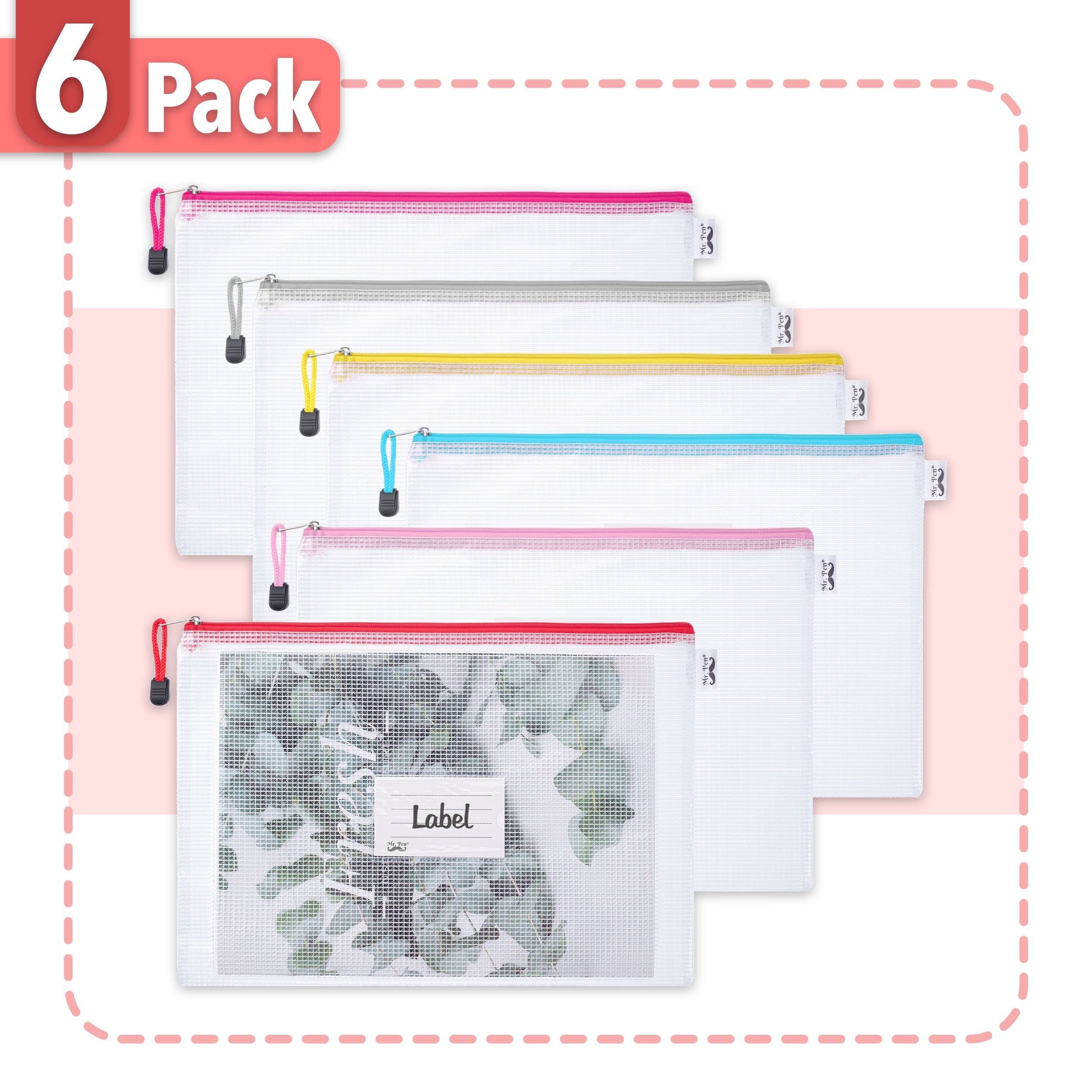 Mr. Pen- Mesh Zipper Pouch, A4, 6 Pack, Zipper Pouch with Label Pocket, Plastic Mesh Zipper Pouch, Large Mesh Zipper Pouch, Mesh Zipper Pouch Large, Zipper Pouch Bags, Board Game Storage