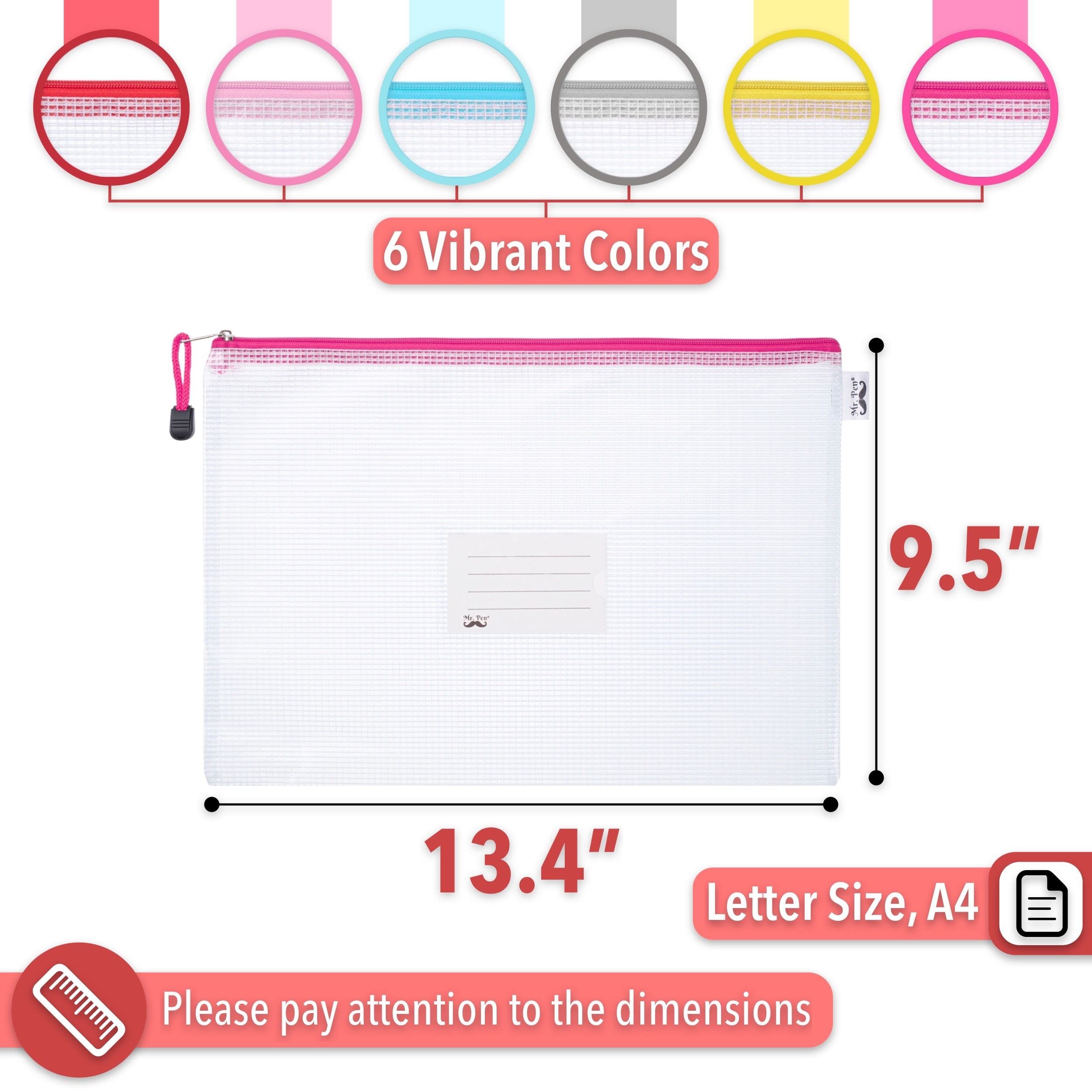 Mr. Pen- Mesh Zipper Pouch, A4, 6 Pack, Zipper Pouch with Label Pocket, Plastic Mesh Zipper Pouch, Large Mesh Zipper Pouch, Mesh Zipper Pouch Large, Zipper Pouch Bags, Board Game Storage