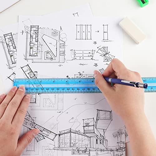 ZZTX 6 Pack Color Transparent Ruler Plastic Rulers, Metric Bulk Rulers with Inches and Centimeters, Kids Ruler for School, Home, Office, 12 Inches
