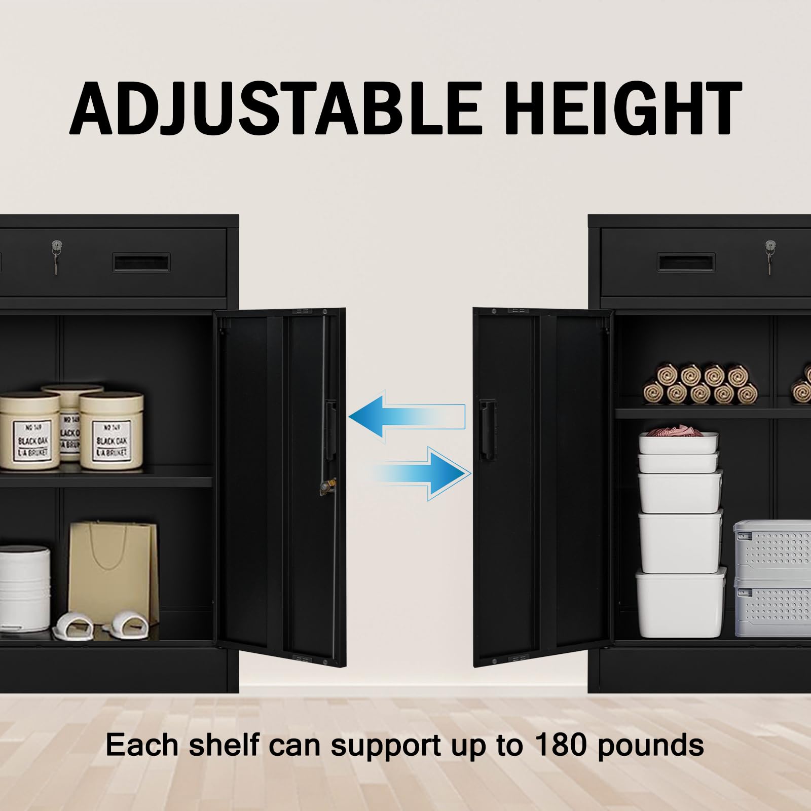 TaskStorz Metal Garage Storage Cabinets,Metal File Cabinet with 1 Locking Drawers, Lockable Storage Cabinets for Office, Home, Garage, Warehouse 36.2" H x 27.6" W x 15.7" D (Black)