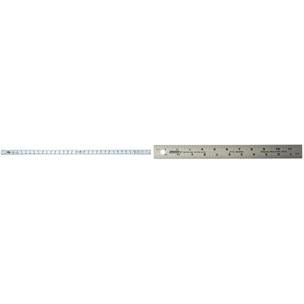 Johnson Level & Tool J236 Aluminum Yardstick, 36'', Silver, 1 Yardstick & Level & Tool J112 Aluminum Rule, 12'', 1 Ruler