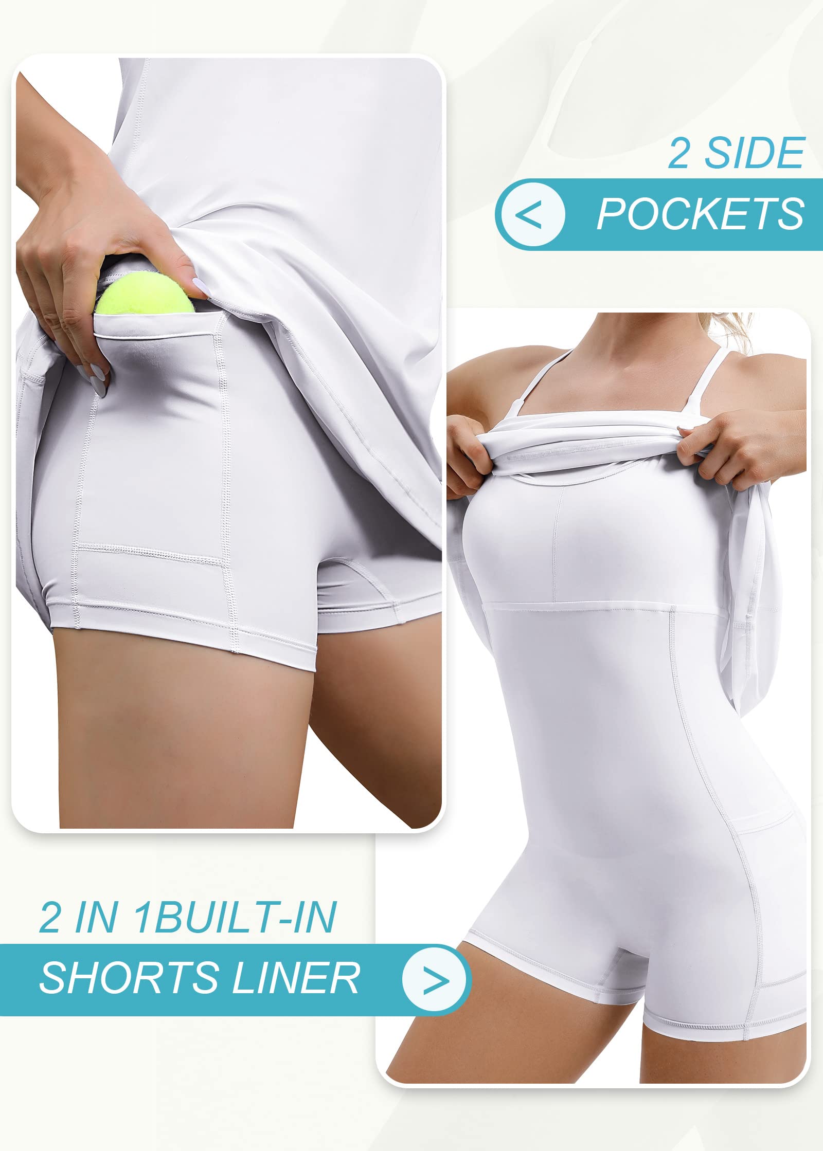 IUGA Tennis Dress for Women Athletic Dress with Built-in Shorts & Bra Womens Workout Golf Exercise Dresses White