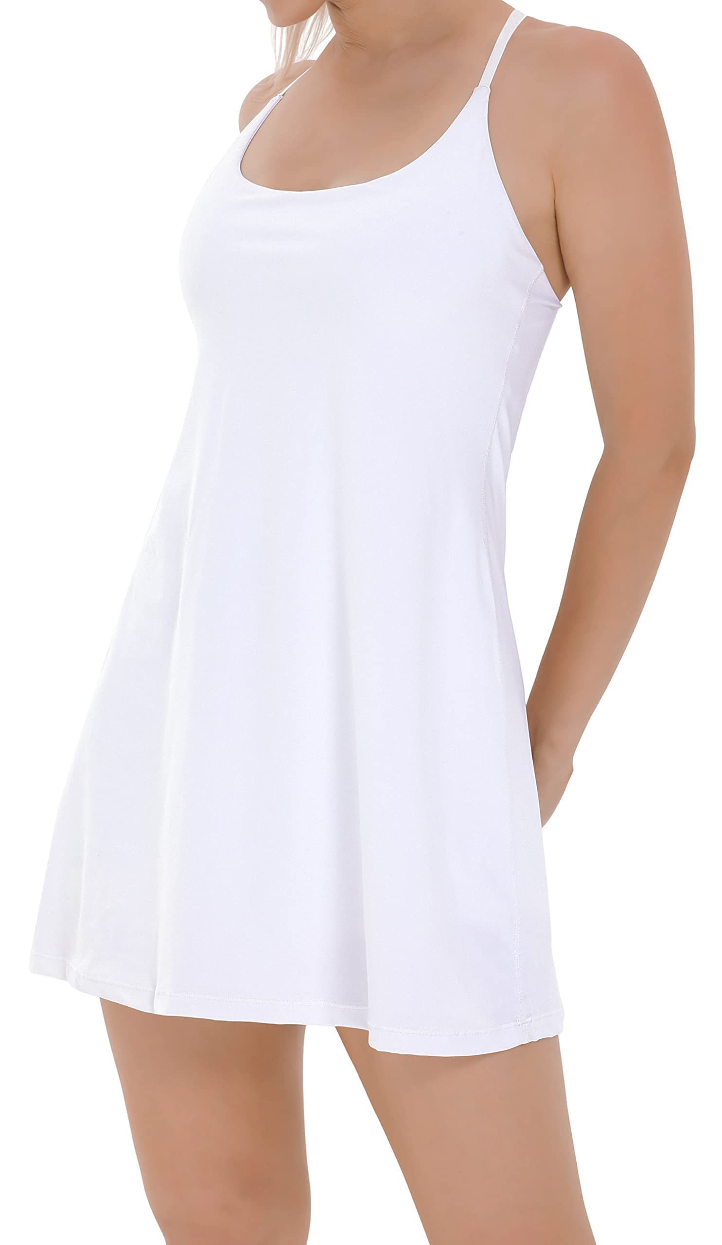 IUGA Tennis Dress for Women Athletic Dress with Built-in Shorts & Bra Womens Workout Golf Exercise Dresses White
