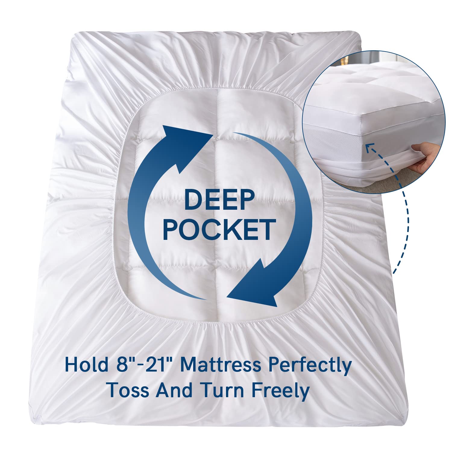 ELEMUSE Queen Cooling Mattress Topper for Back Pain, Extra Thick Mattress pad Cover, Plush Soft Pillowtop with Elastic Deep Pocket, Overfilled Down Alternative Filling