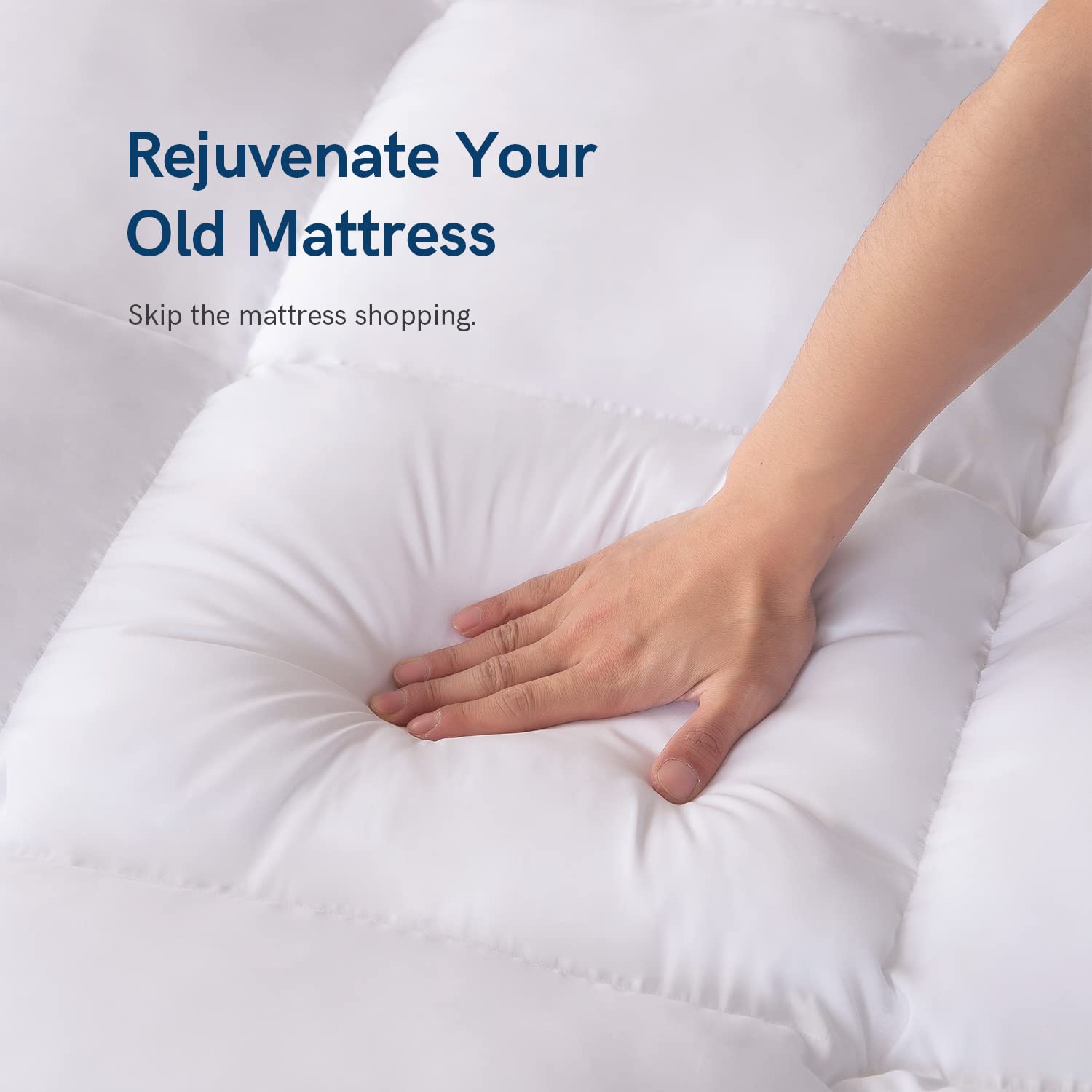 ELEMUSE Queen Cooling Mattress Topper for Back Pain, Extra Thick Mattress pad Cover, Plush Soft Pillowtop with Elastic Deep Pocket, Overfilled Down Alternative Filling