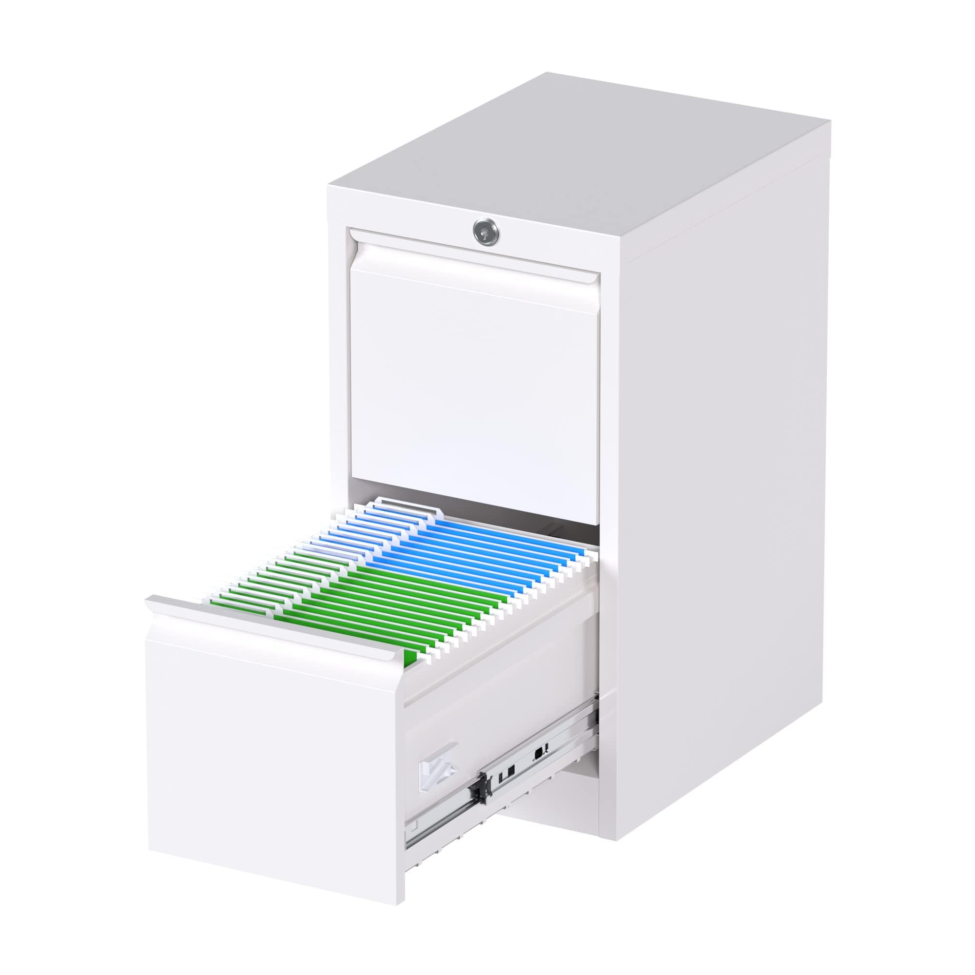 Reemoon Metal File Cabinet with Lock, Drawers Vertical Filing Stoage Cabinets for Home Office, Small and Narrow Filing Cabinet for Hanging Letter/Legal/A4 Folders (White, 2 Drawers) (ZKWJG)