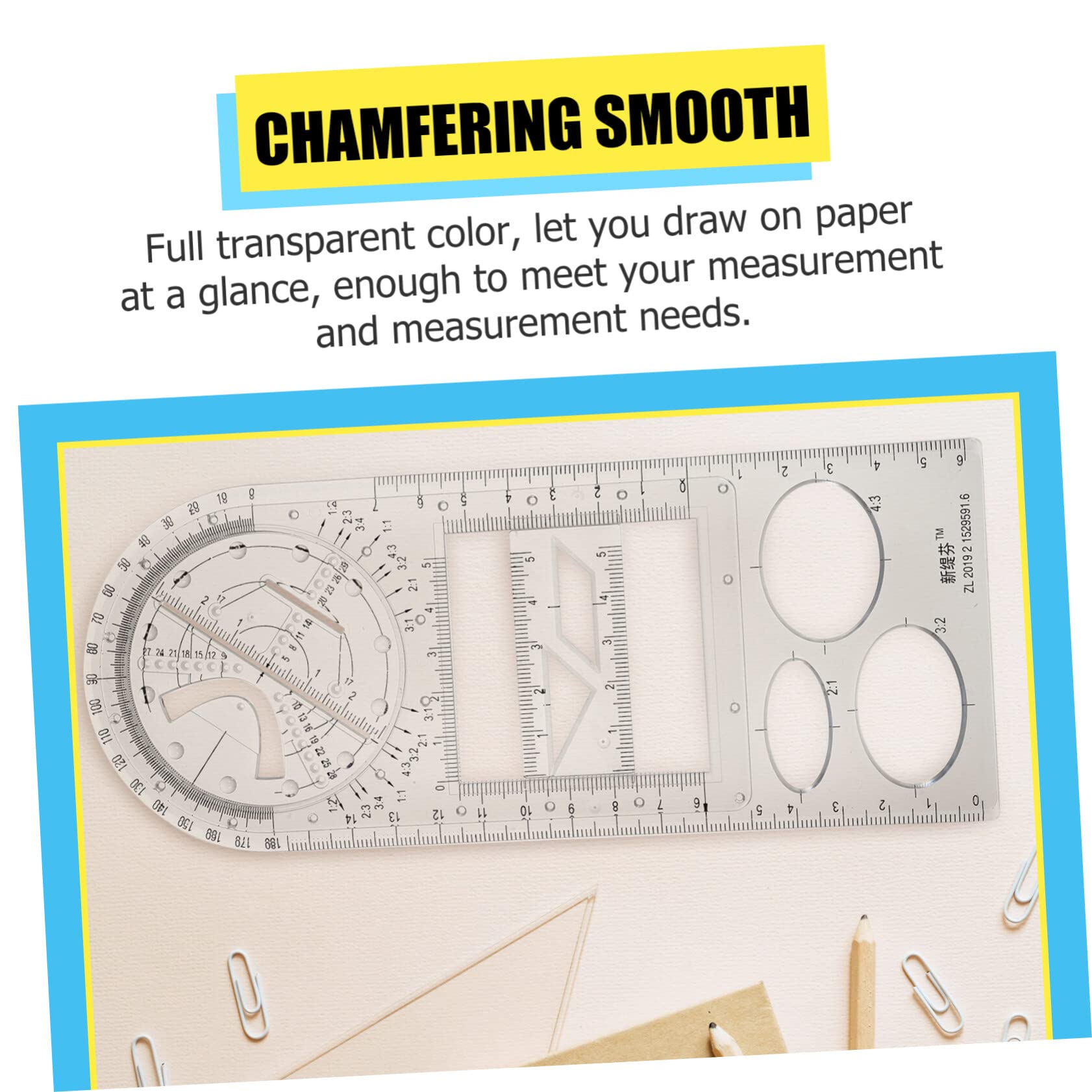 MAGICLULU 1 Set Drawing Ruler Clear Measuring Mathematics Measuring Ruler Clear Graphic Design Ruler Mathematics Measuring Circle Scale Ruler Plastic Multifunction Student Tape Measure