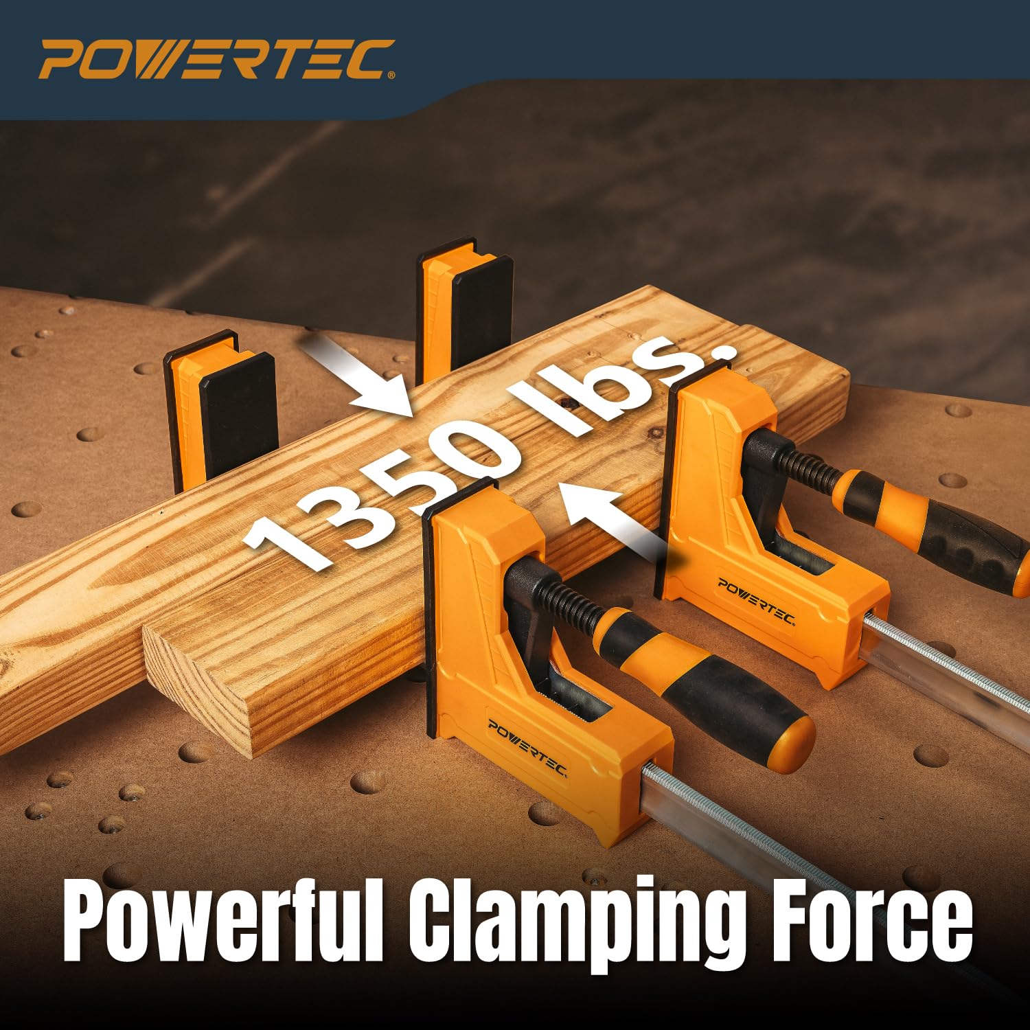 POWERTEC 71602 40-Inch Parallel Clamps for Woodworking | 90 Degree Heavy Duty Steel Bar Jaw Clamp Spreader Tool | 2PK
