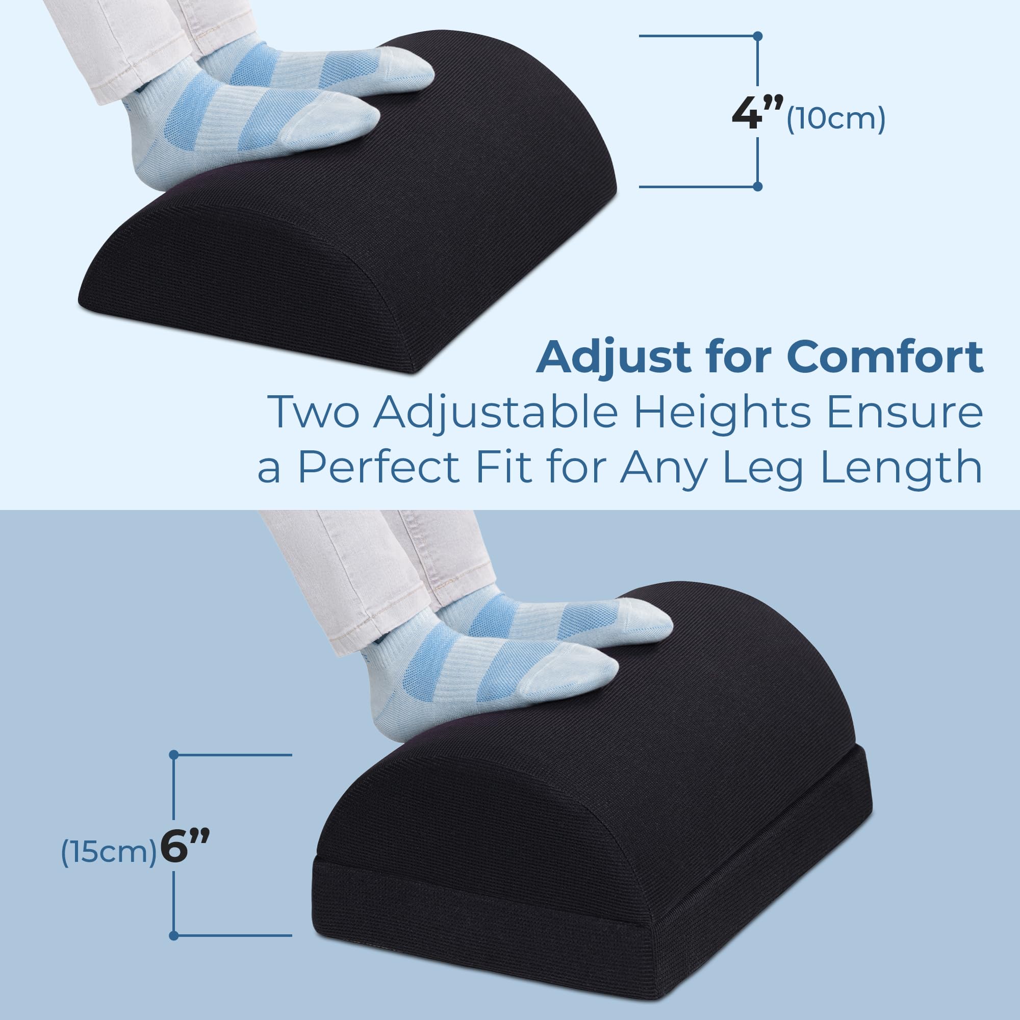 Foot Rest for Under Desk at Work – Adjustable Foam Footrest for Office & Home – Ergonomic Foot Stool for Gaming & Computer Chair – Cushion for Back & Leg Pain Relief - Black Mesh