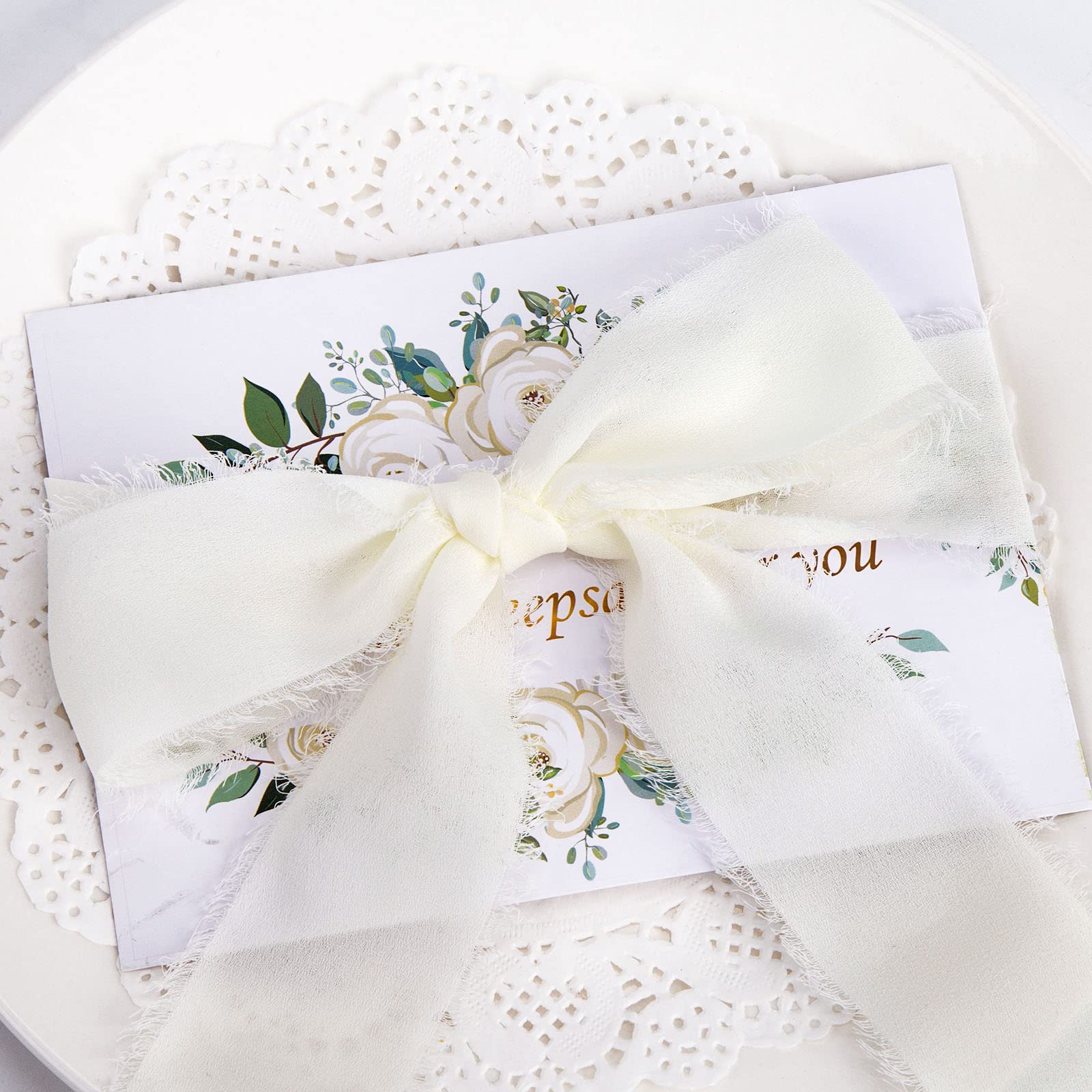 VGOODALL White Chiffon Ribbon, 3 Rolls Handmade Fringe Chiffon Ribbons 30Yd Frayed Edge Silk Ribbons for DIY Crafts Gift Wrapping Bouquet Wedding Decoration