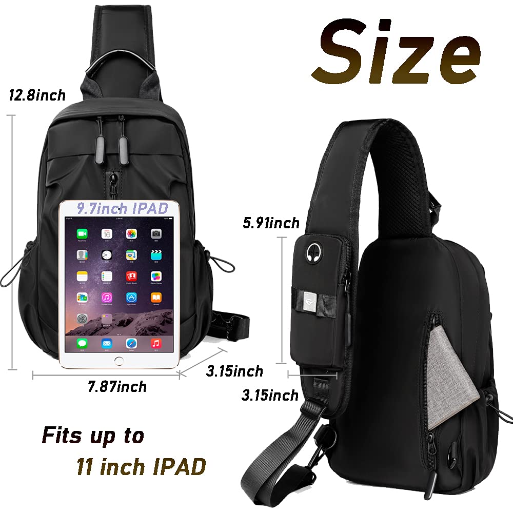 NUFR Sling Backpack Sling Bag Crossbody Backpack for Women Men Waterproof Chest Shoulder Bag Daypack for Hiking Walking Biking Travel Cycling USB Charger Port(Medium-White)
