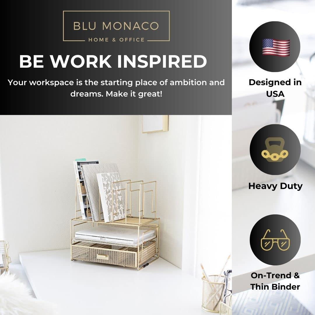 BLU MONACO Gold Desk Accessories and Workspace Organizers, Desktop Organizer - Cute File Organizer for Desk and Drawer Storage for Office Supplies, Paper, Device and Folders - File Holder