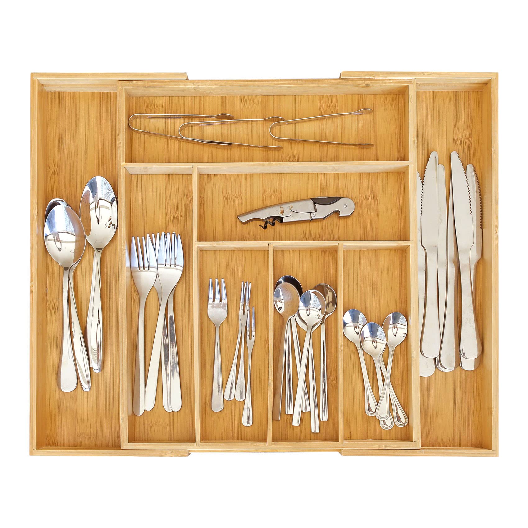 ZROOY Expandable Bamboo Kitchen Silverware Organizer Drawer for Utensils Holder and Cutlery, 8 Compartments for Drawer Tray with Grooved Drawer Dividers , Flatware and Kitchen Utensils (Natural)