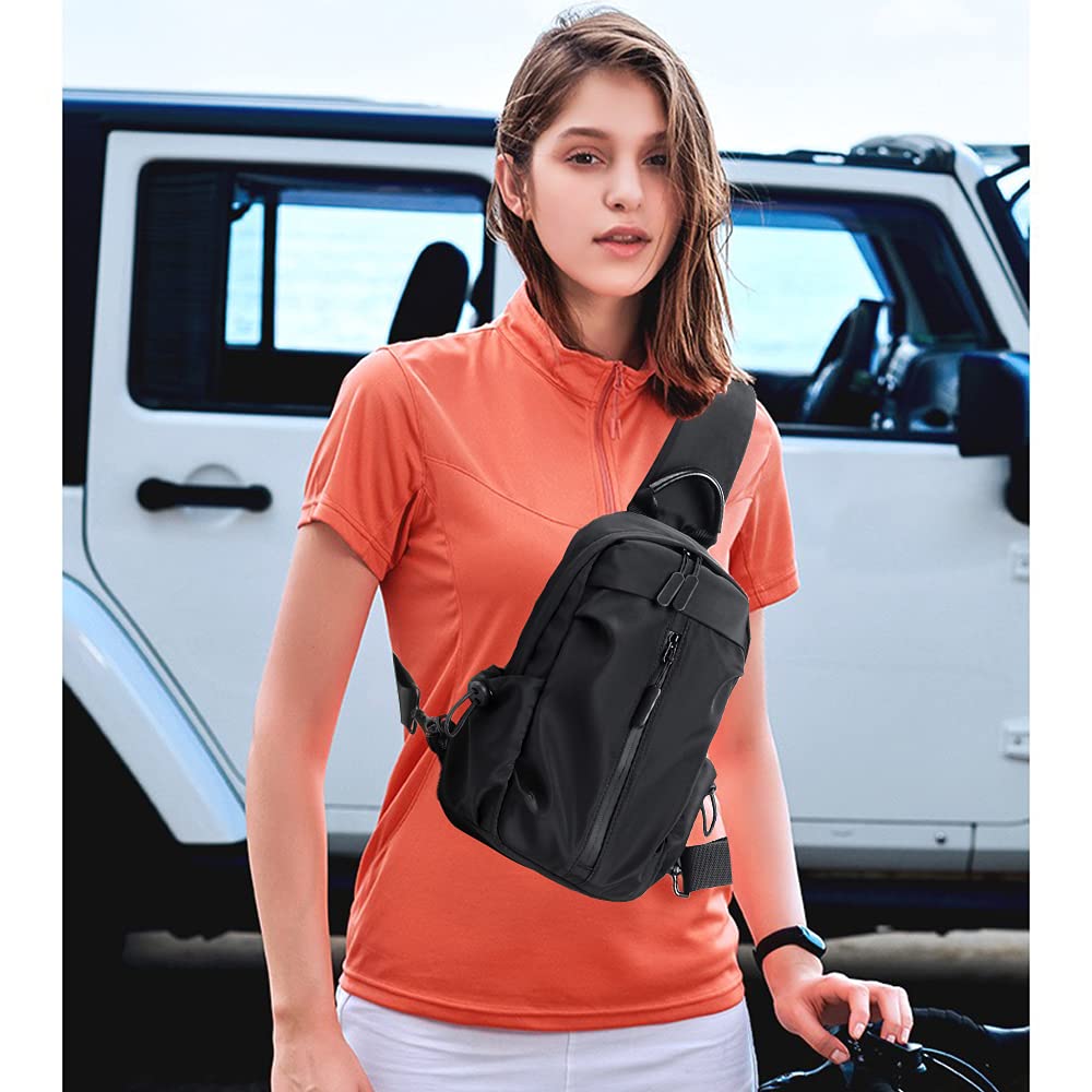 NUFR Sling Backpack Sling Bag Crossbody Backpack for Women Men Waterproof Chest Shoulder Bag Daypack for Hiking Walking Biking Travel Cycling USB Charger Port(Medium-White)