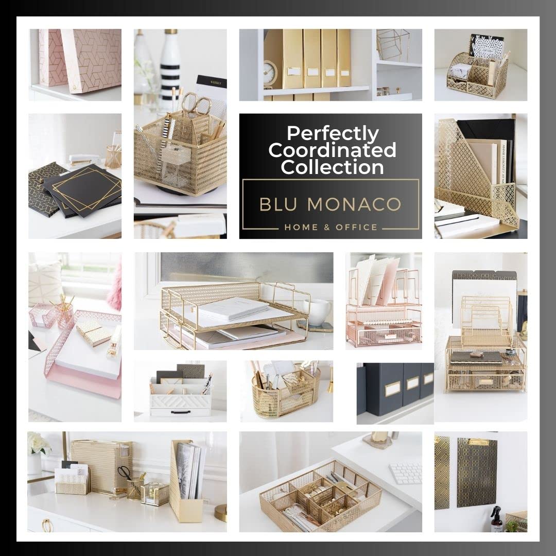 BLU MONACO Gold Desk Accessories and Workspace Organizers, Desktop Organizer - Cute File Organizer for Desk and Drawer Storage for Office Supplies, Paper, Device and Folders - File Holder