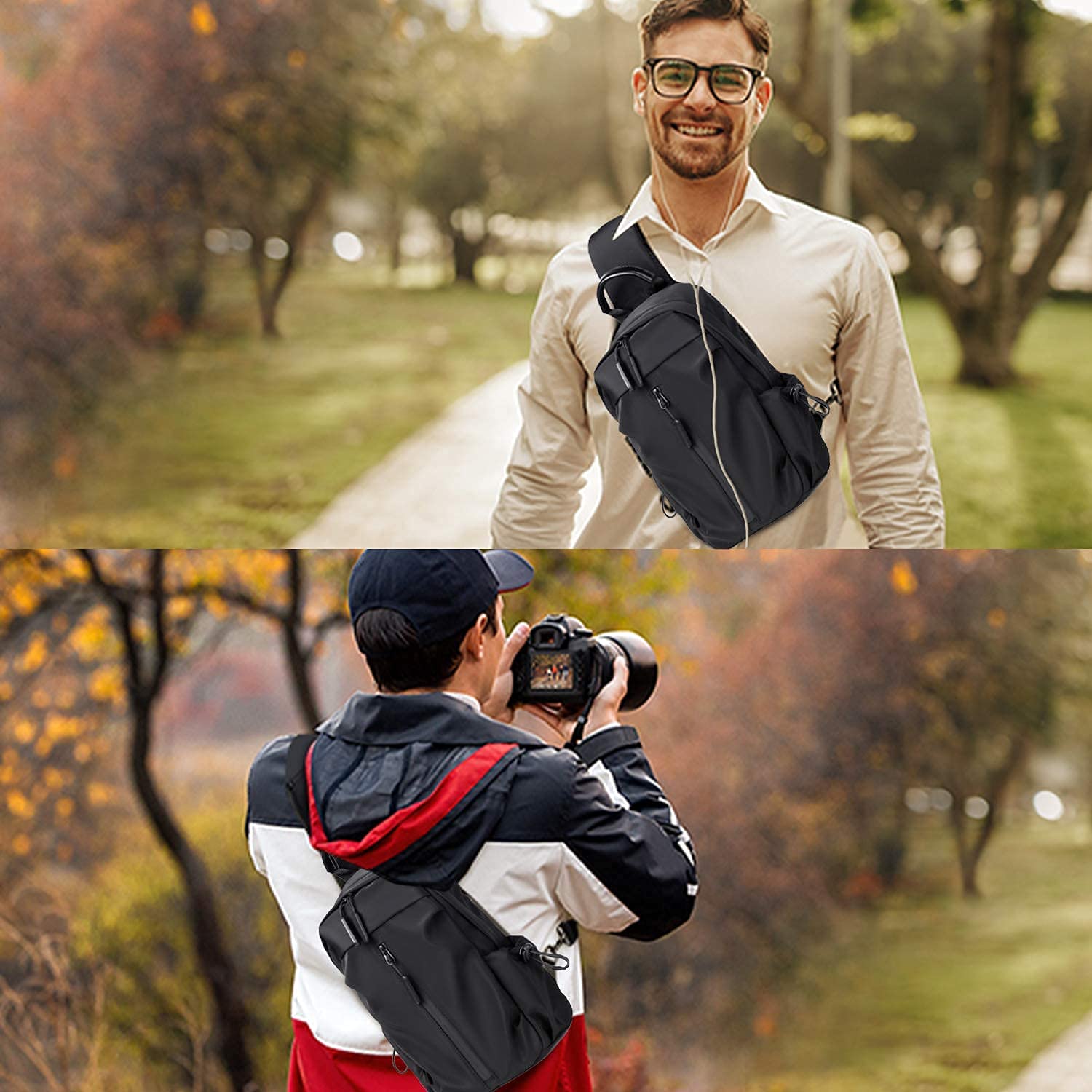 NUFR Sling Backpack Sling Bag Crossbody Backpack for Women Men Waterproof Chest Shoulder Bag Daypack for Hiking Walking Biking Travel Cycling USB Charger Port(Medium-White)