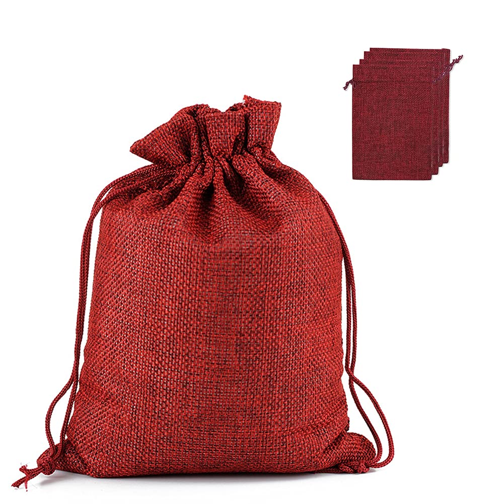 KUPOO 30pcs Burlap Gift Bags Wedding Hessian Jute Bags Linen Jewelry Pouches with Drawstring for Wedding Party,DIY Craft and Christmas (Red, 5x7 Inch (30pcs))